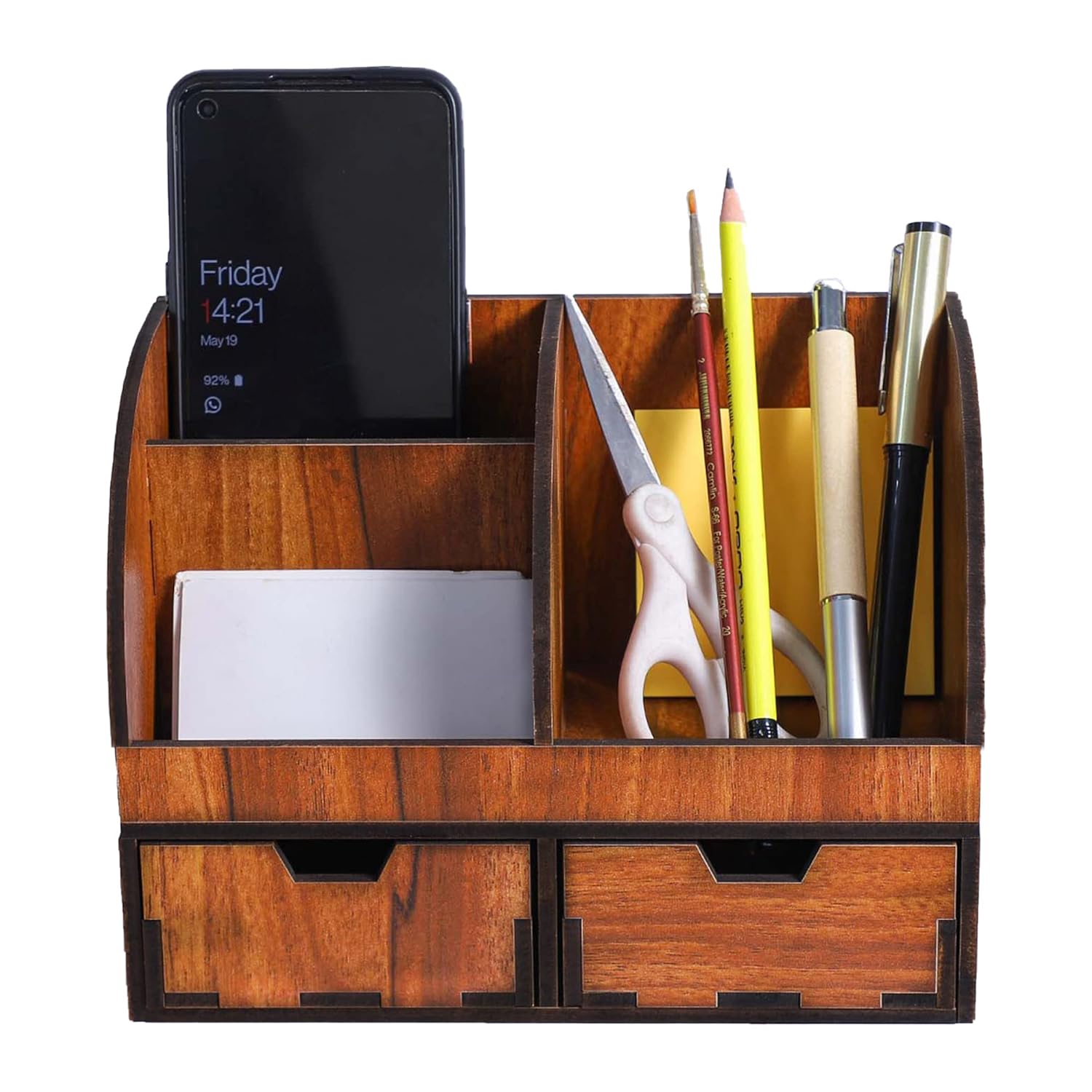 TIDBIT wooden Pen Stand with 5 Compartment | Multi-purpose Desk ...