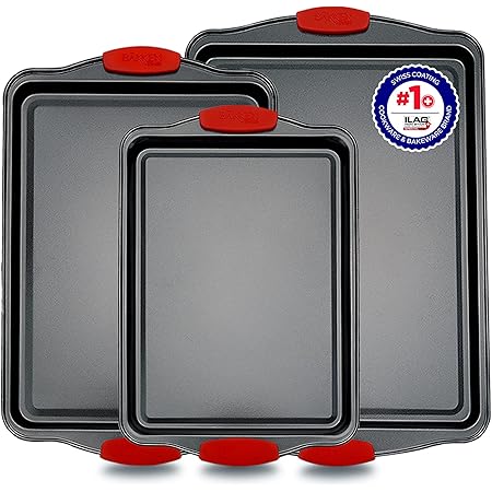 Amazon.com: Baking Pan Set – 3 Piece Cookie Sheet – Deluxe Black Non ...