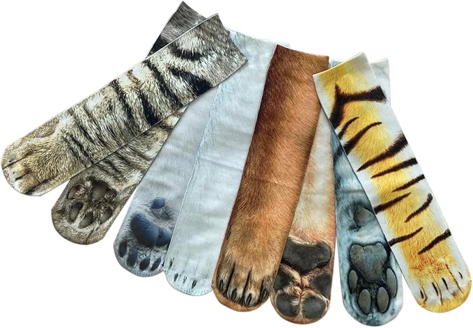 4 Pairs Funny Animal Socks - Men & Women Novelty 3D Print Animal Paws ...