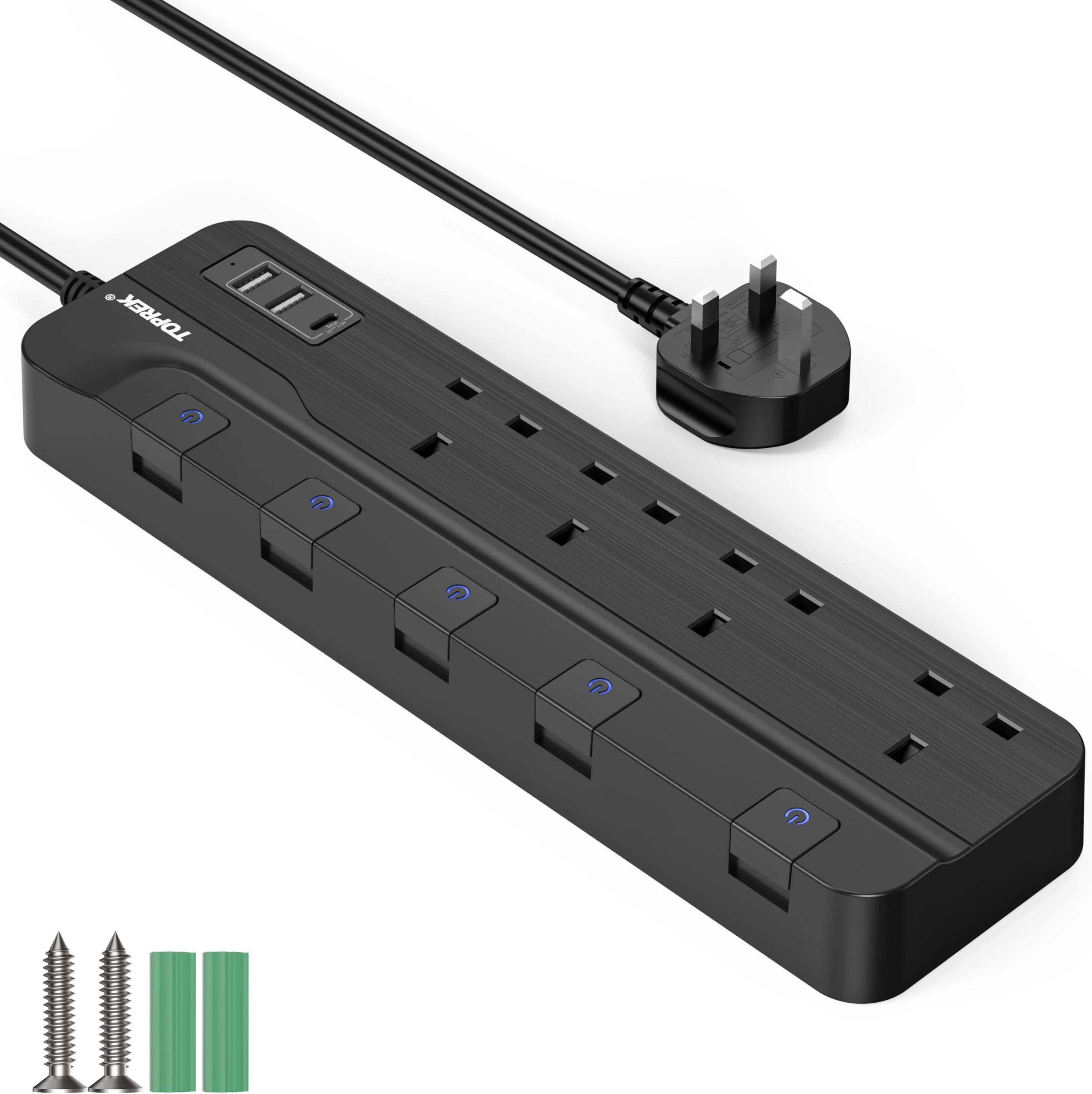 TOPREK 4 Plug Extension Lead with Ultra Wide Socket, Individual Switch ...