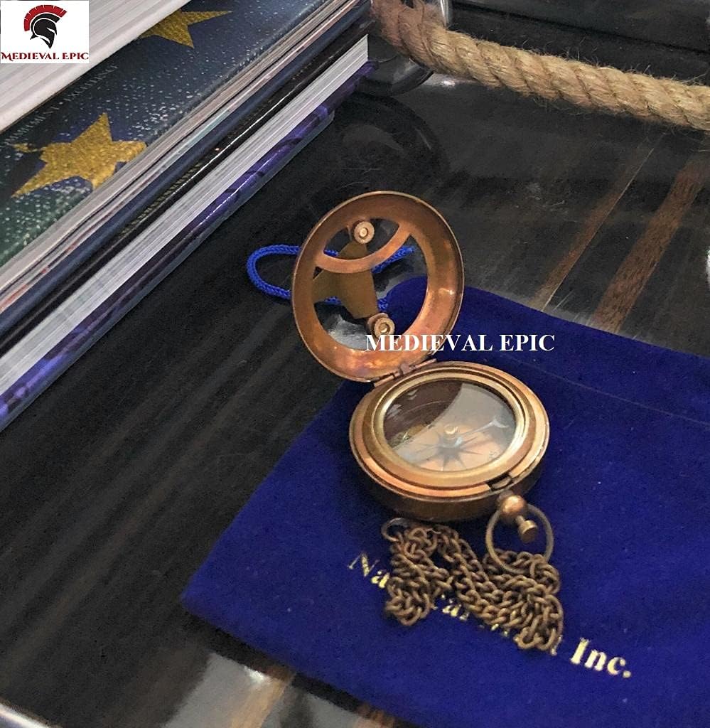 MEDIEVAL EPIC Brass Sundial Compass Push Compass With Free Chain – BigaMart