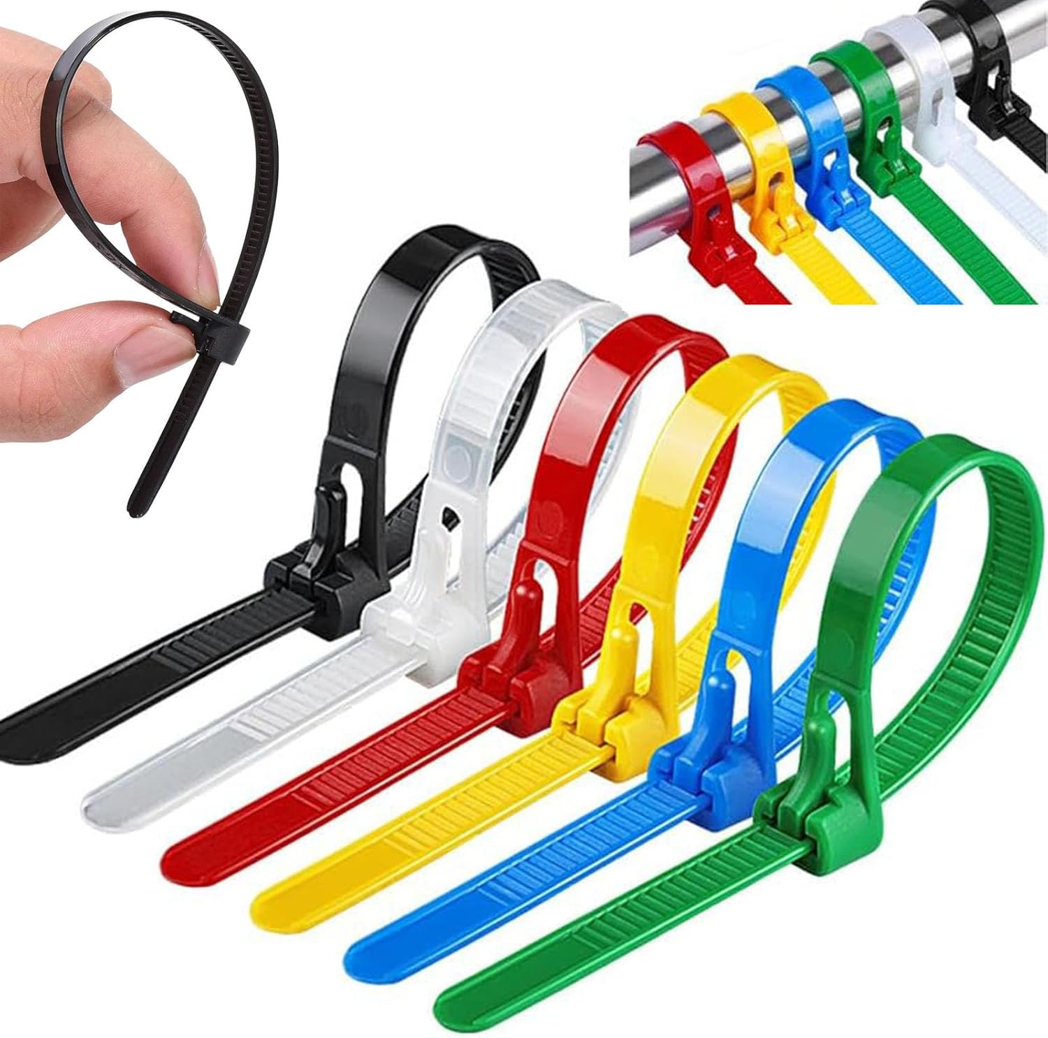 Amazon.com: 100pcs Color Reusable Zip Ties,Releasable Cable Zipper Cable Ties,Buckle Self ...
