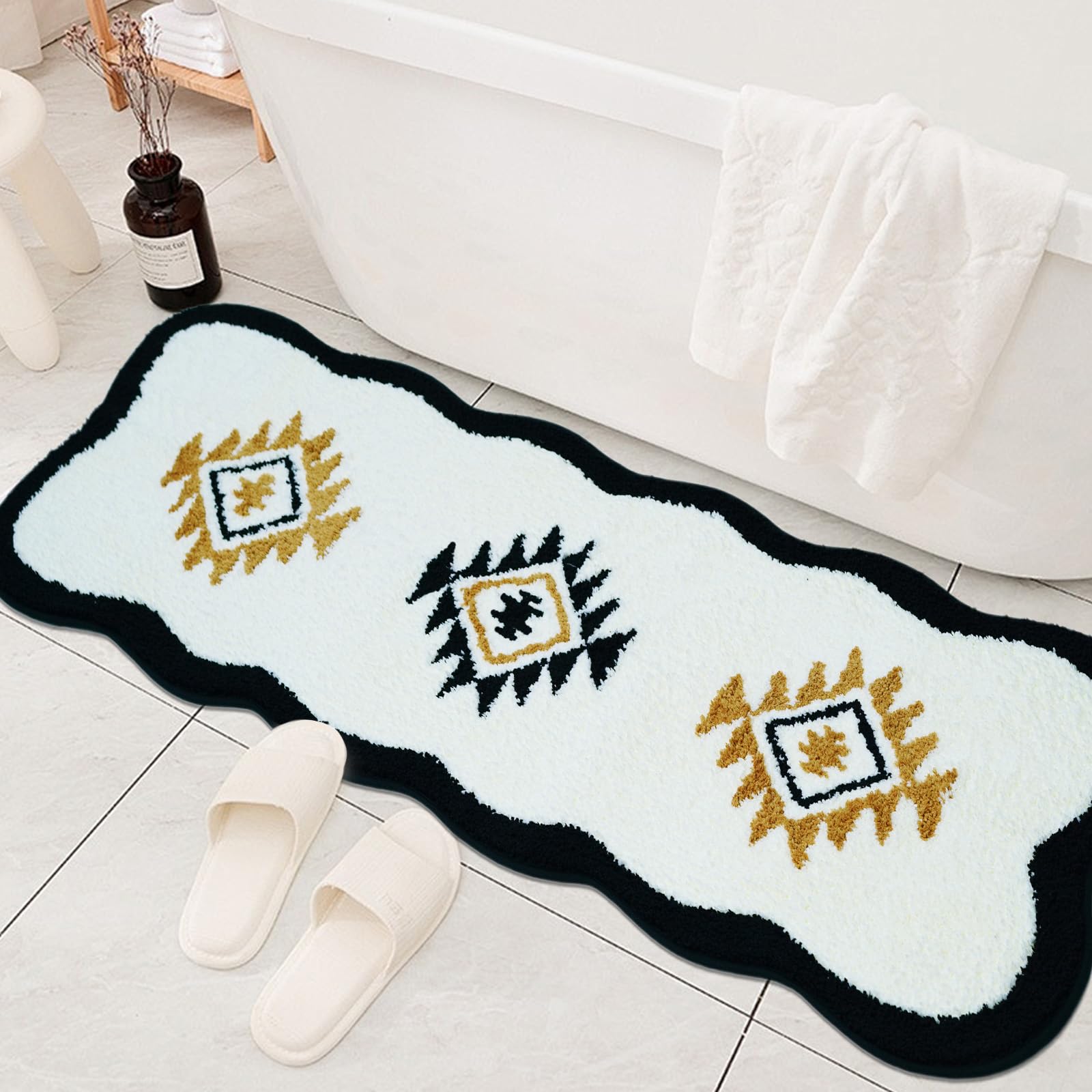 Amazon.com: Mocsicka Boho Bath Runner Rug 24'' X 60'' White Aztec ...
