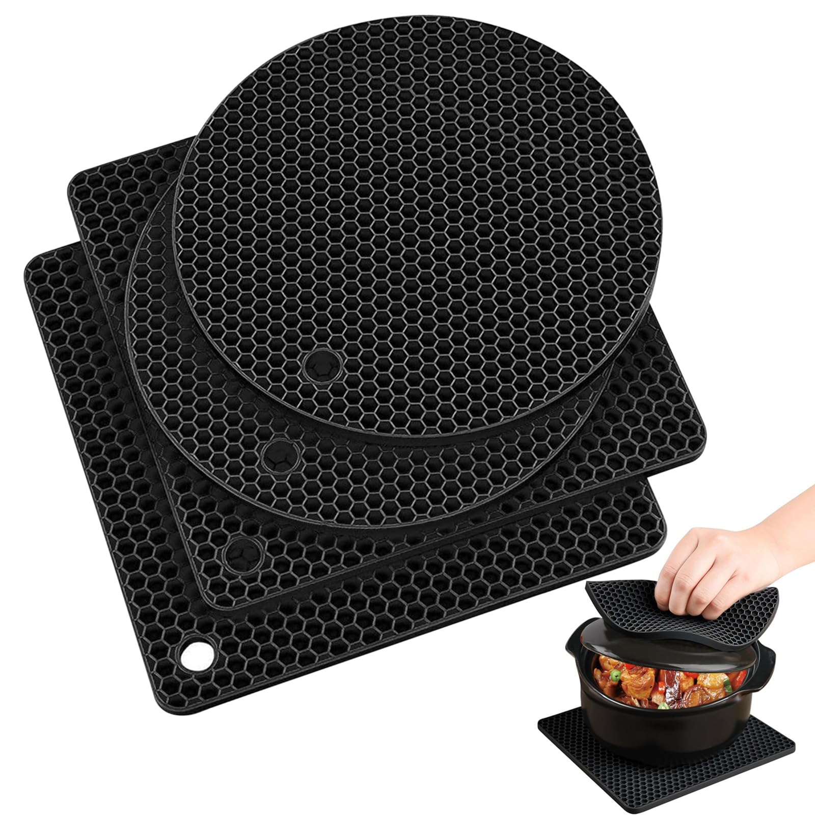 4 Pack Silicone Trivet Mats, Extra Thick Heat Resistant Multi-purpose ...