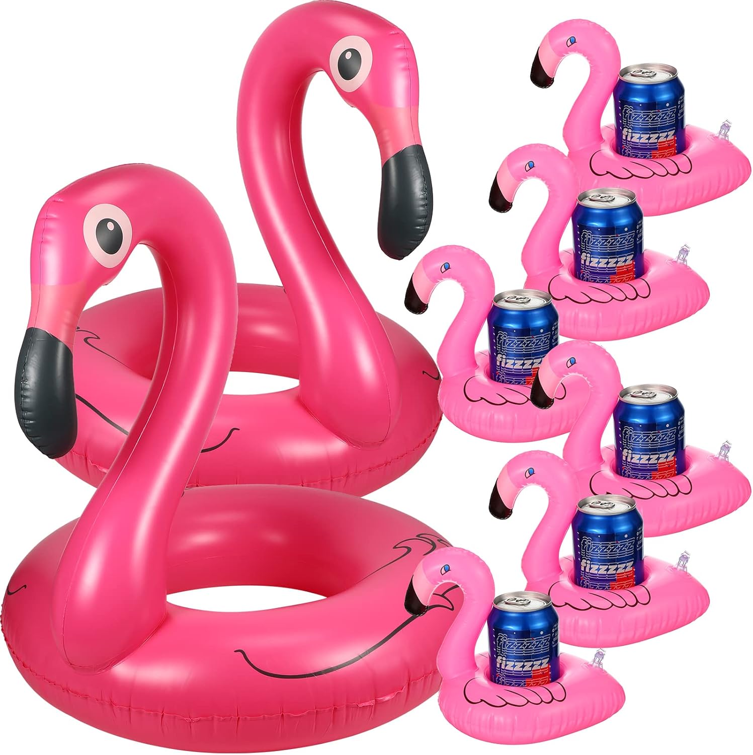 2 Pcs Inflatable Pool Floats Flamingo with 6 Inflatable Drink Holder ...