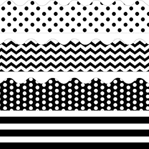59 Feet 4 Pack Black and White Bulletin Board Border Rolled Scalloped ...