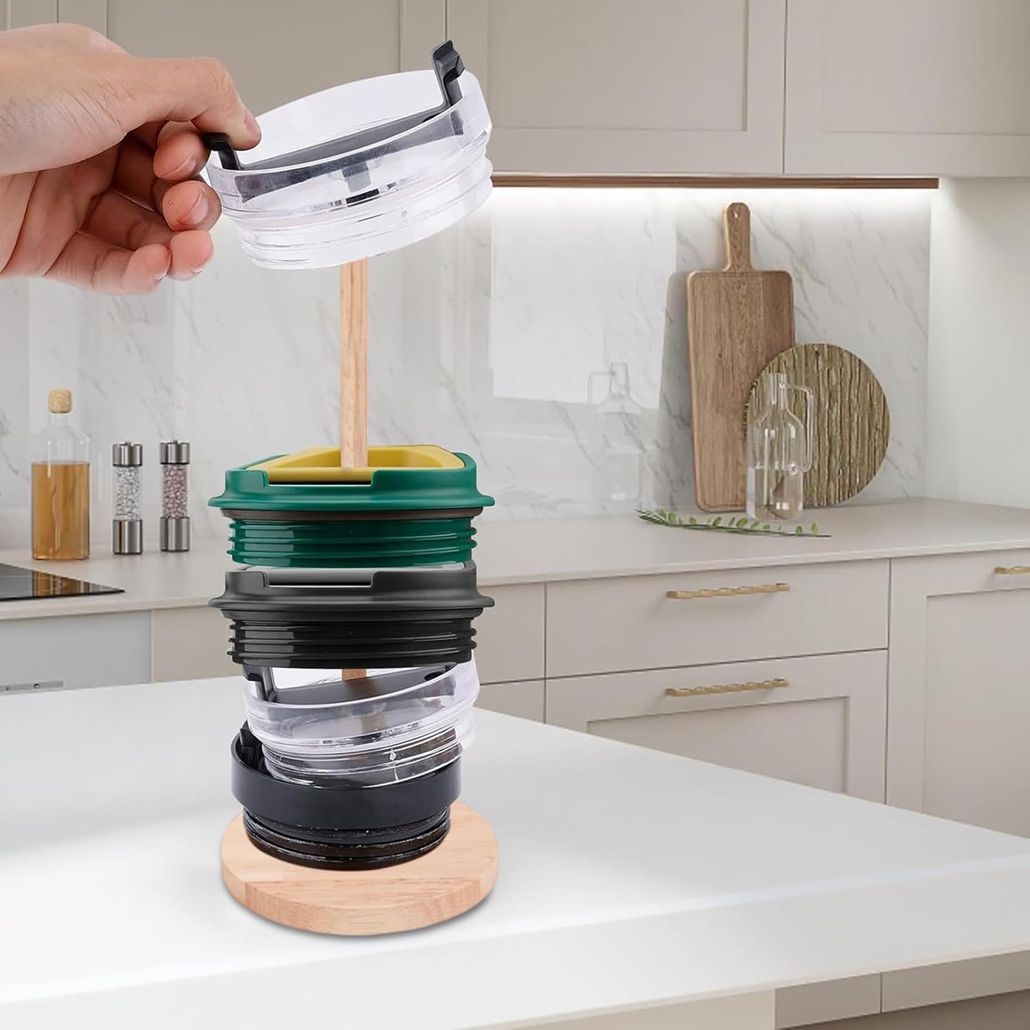 Amazon.com: Wooden Tumbler Lid Organizer Slim Vertical Storage Space ...