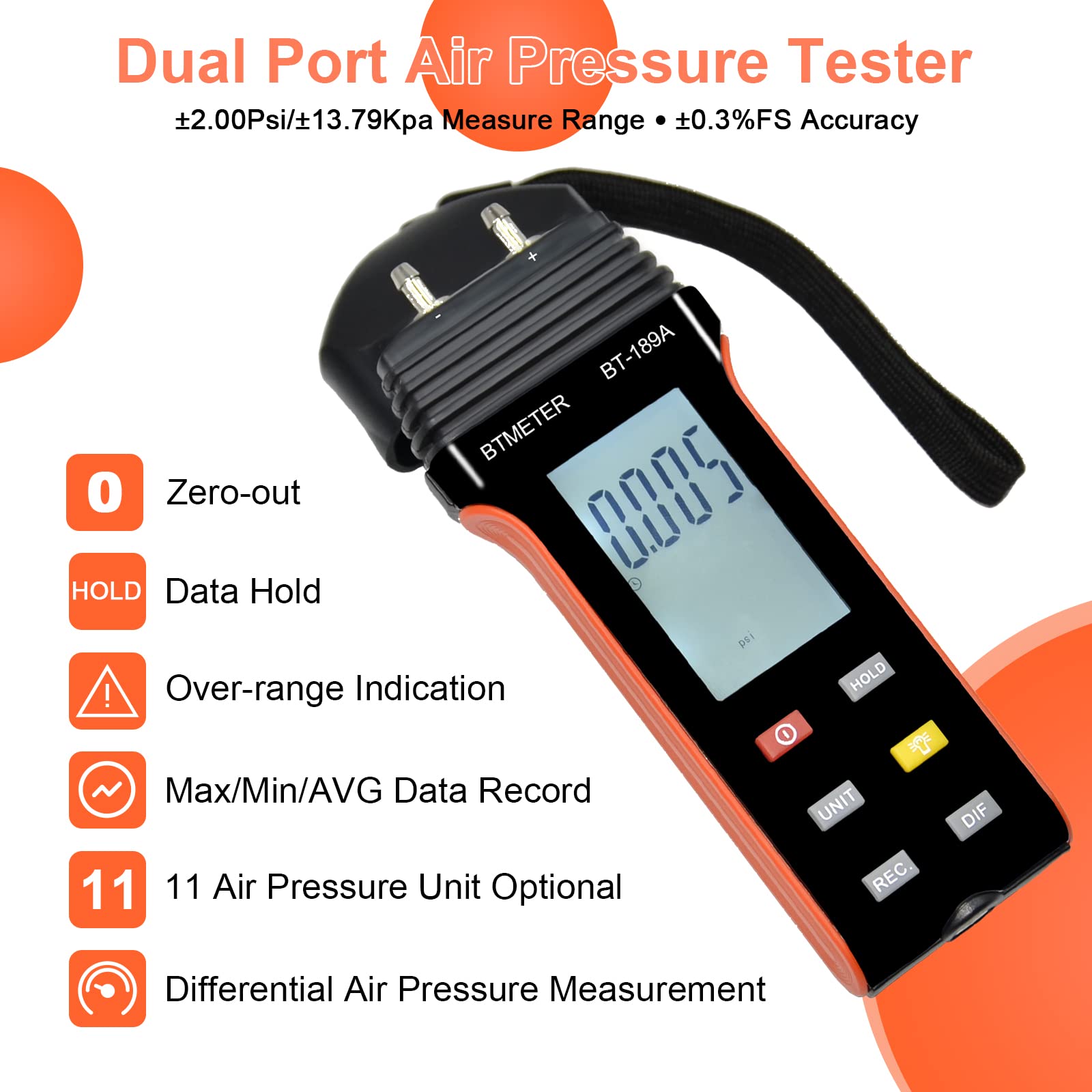 Snapklik.com : BTMETER Manometer HVAC Gas Pressure Tester 189A, Dual ...