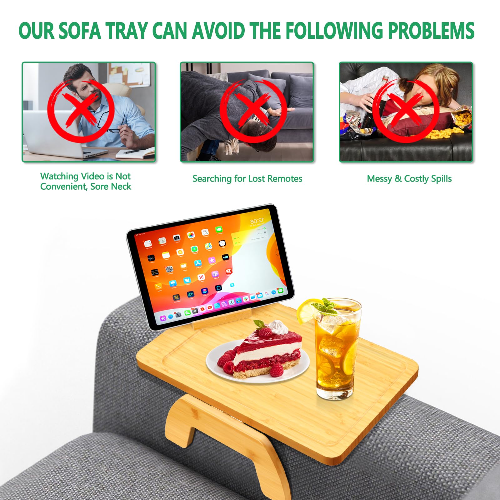 Couch Arm Table- Bamboo Sofa Armrest Tray- Foldable Sofa Arm Tray Table ...