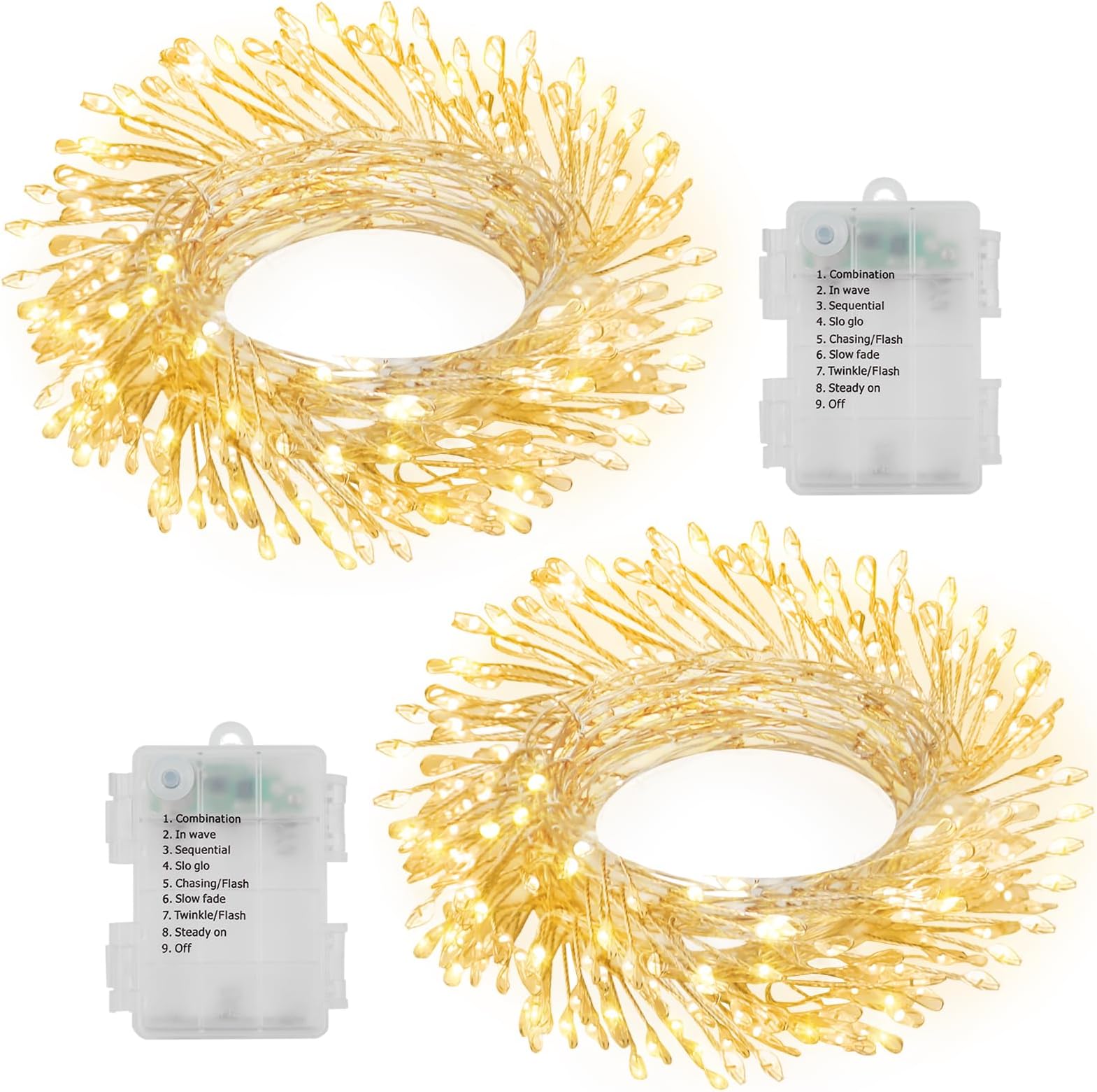 BSGlobal 2 Pack Cluster Fairy Lights Battery Operated, 10Ft 200LED ...