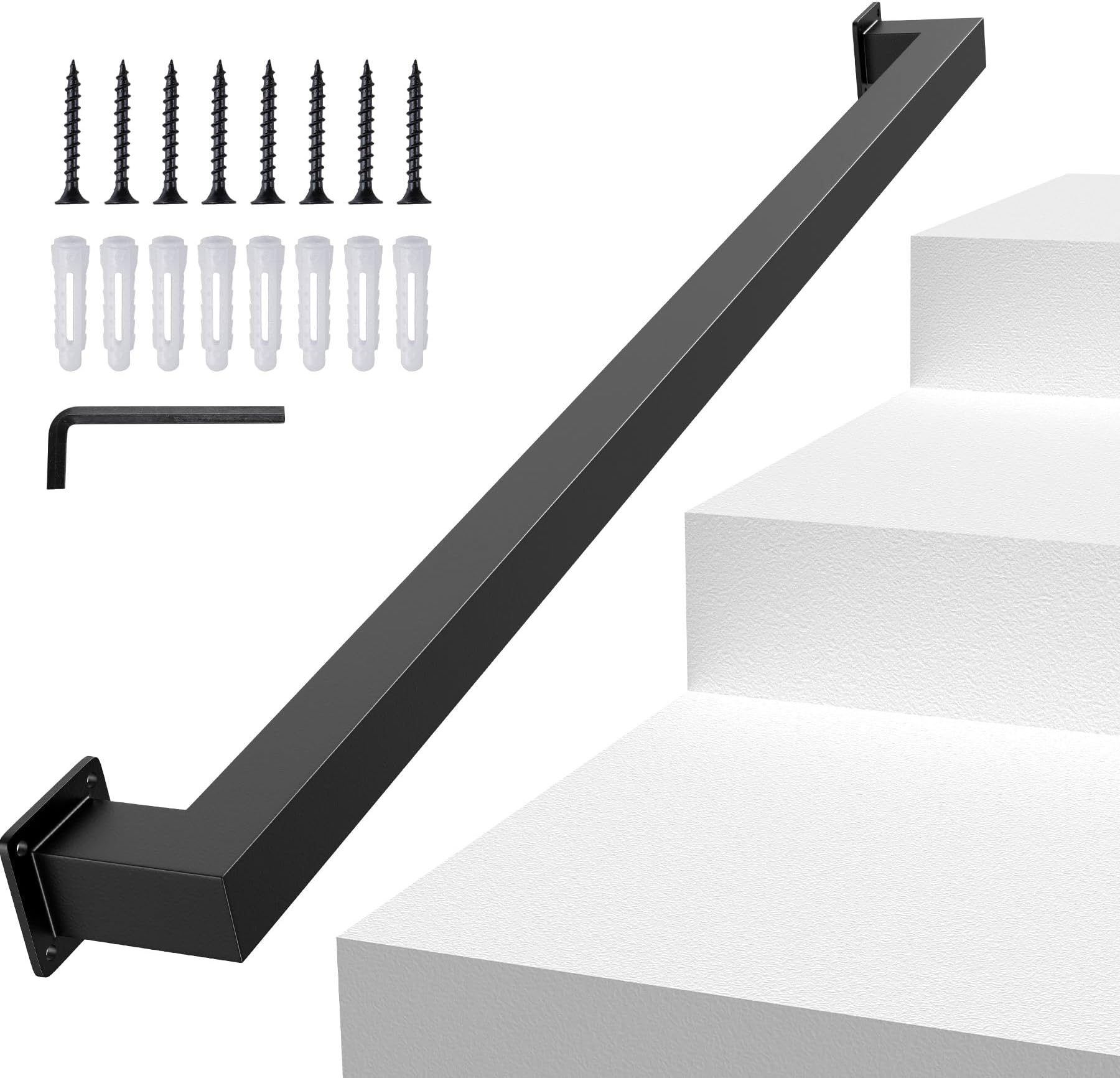 Senmit 4 Feet Square Tube Handrail, Wall Mount Industrial Modern ...