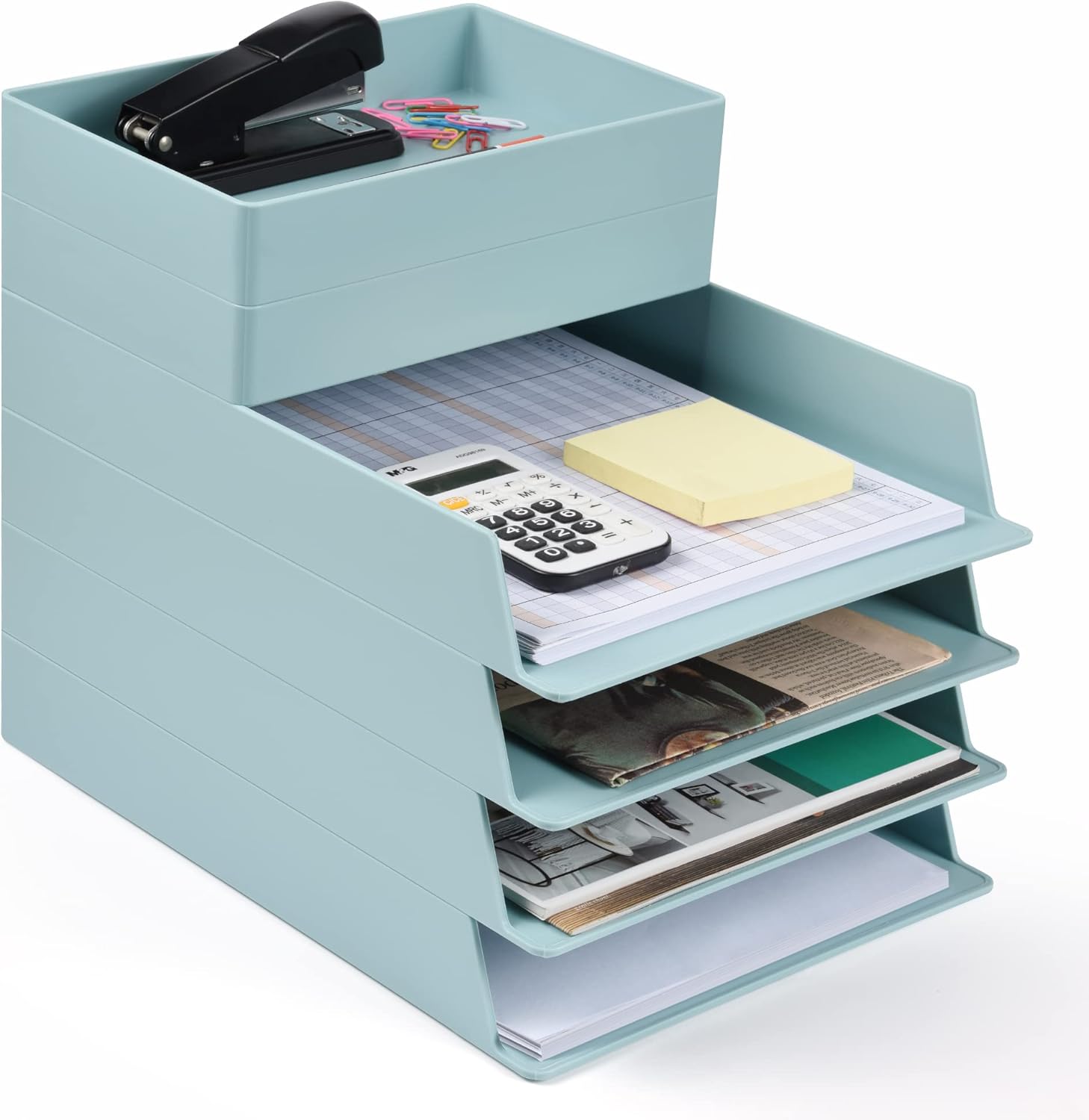 4 Tier Stackable Letter Tray File Organizer, Desktop Document File Tray ...