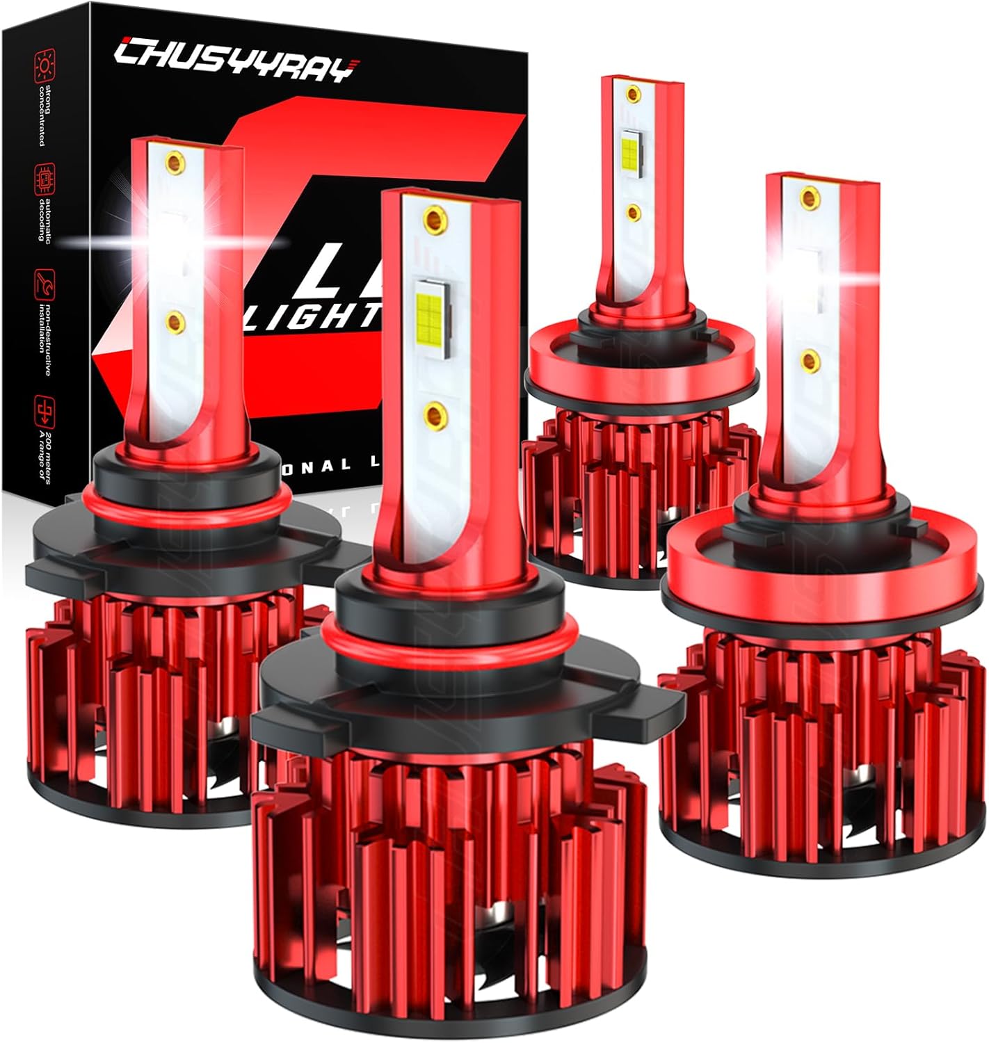 CHUSYYRAY 9005 H11 LED Headlight Bulbs, 4-Pack, High and Low Beam ...