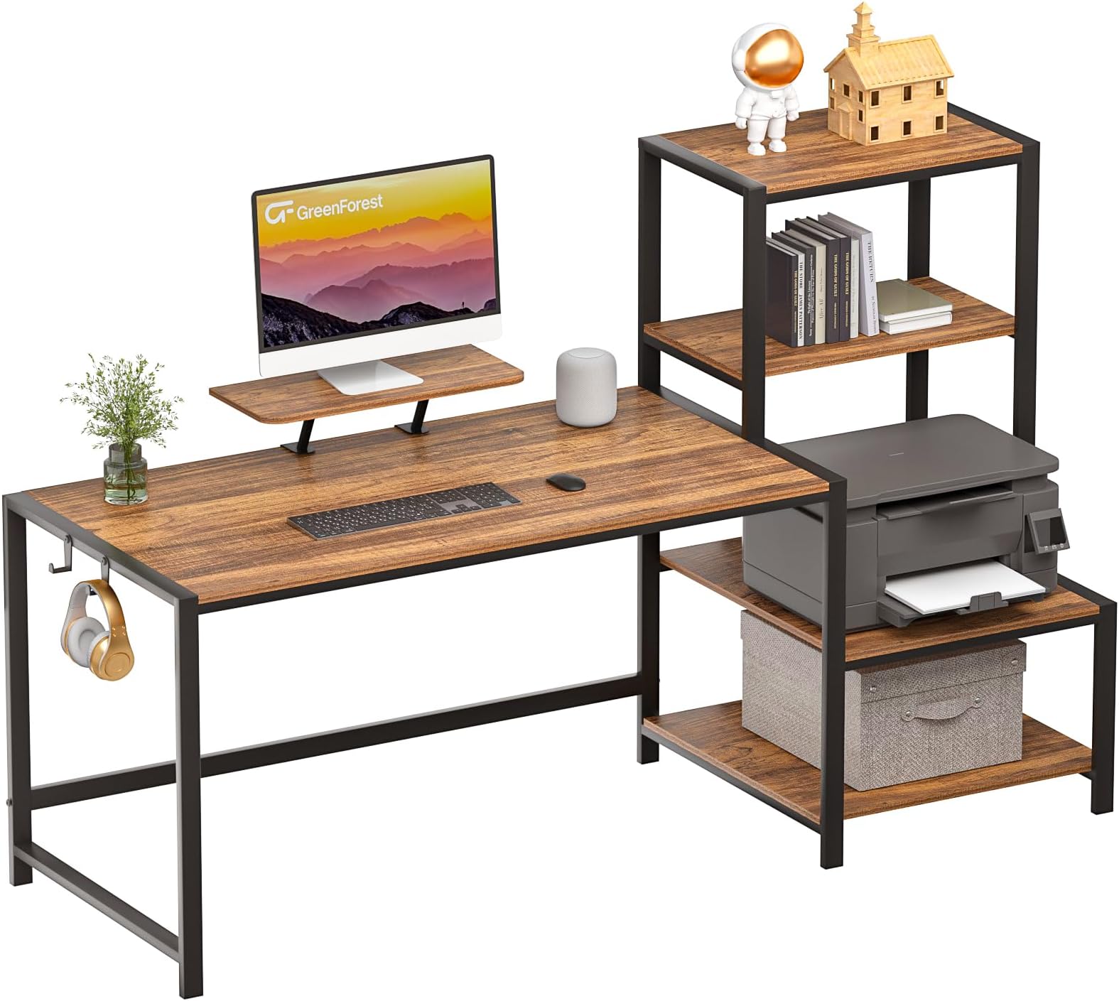 Amazon.com: Furologee Computer Desk and Printer Stand, Desk with Power ...