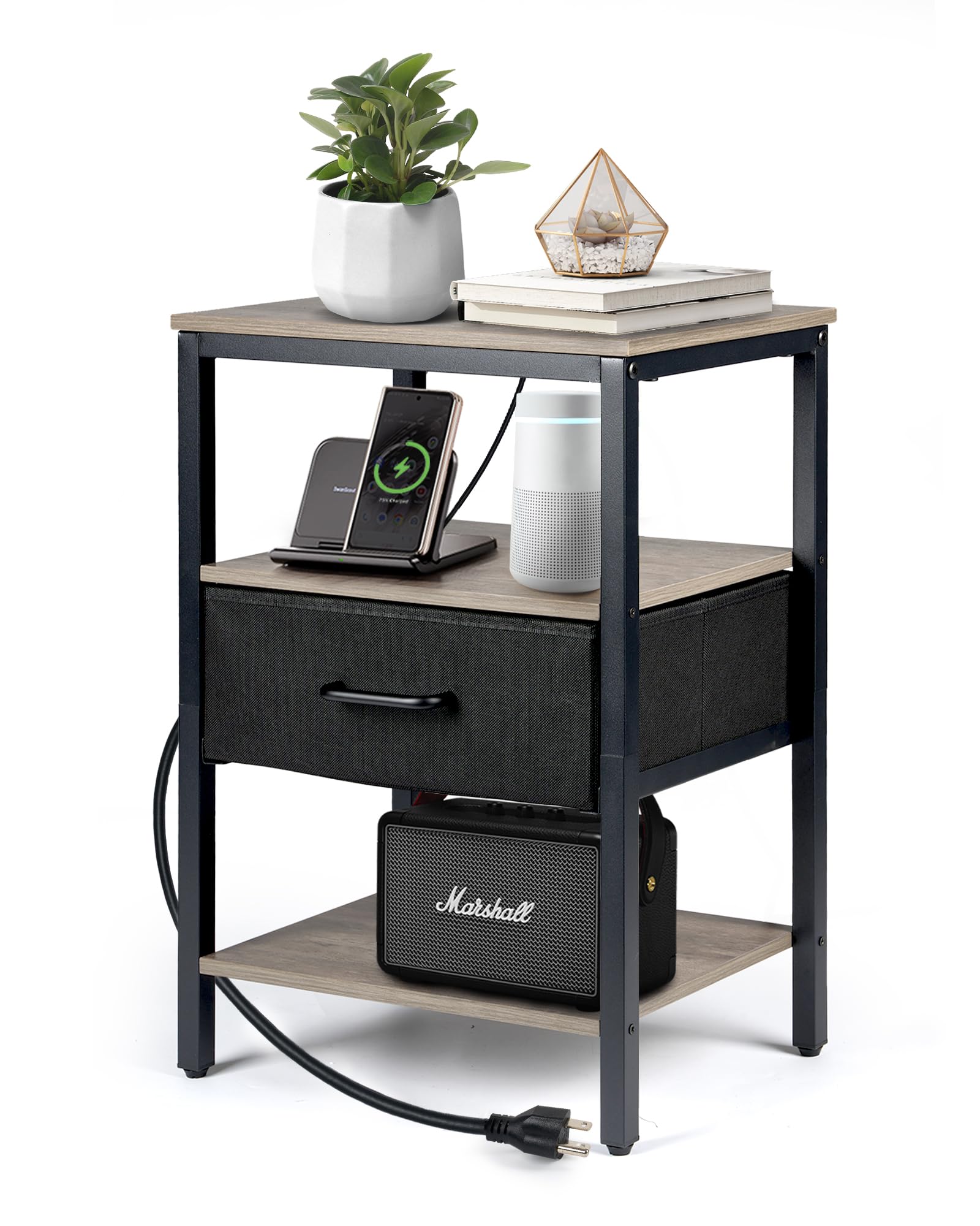 Amazon.com: Upolana Nightstand with Charging Station, Bed Side Table ...