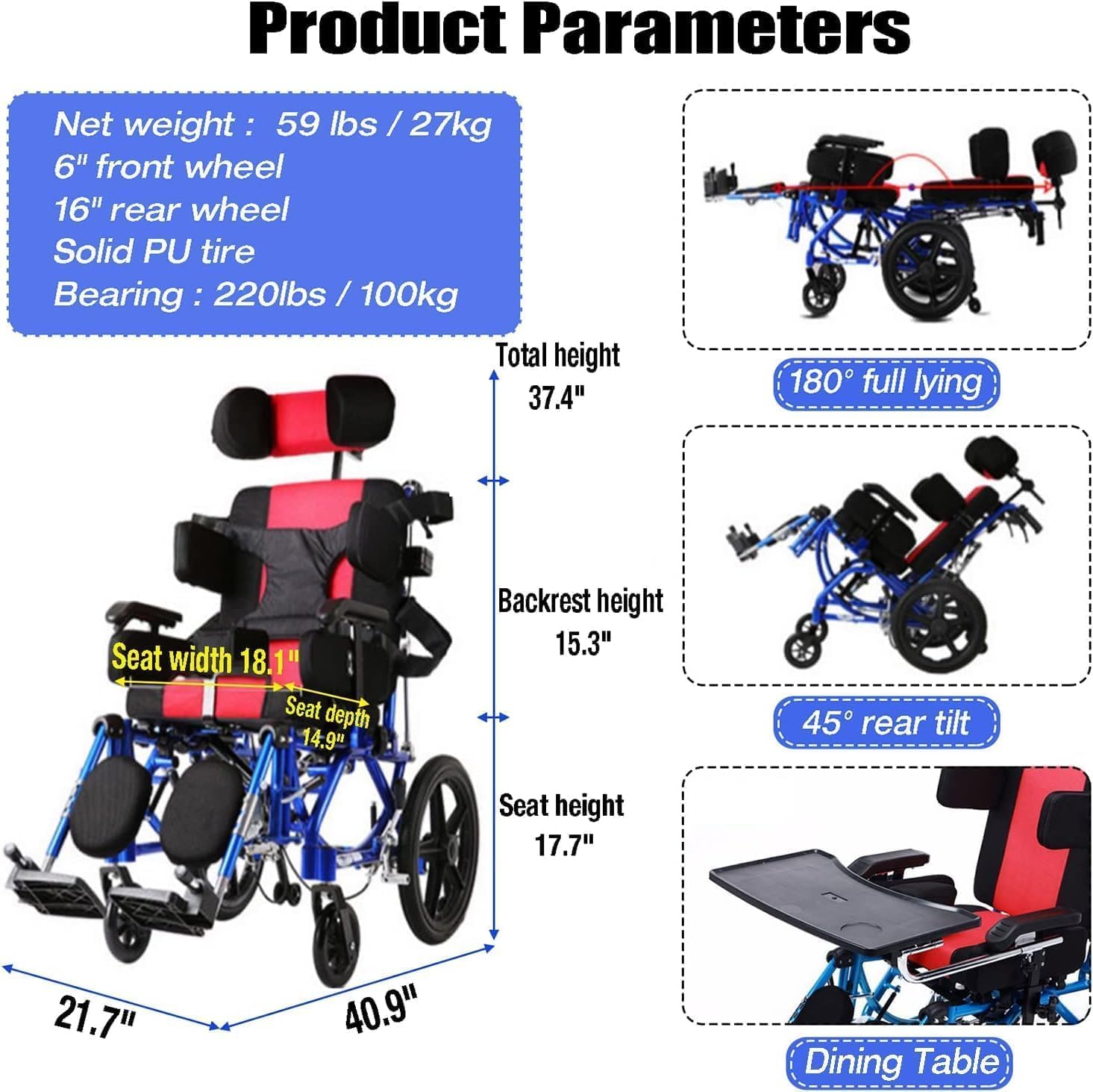 Fully Lying Aluminum Alloy Wheelchair for Stroke Nepal | Ubuy
