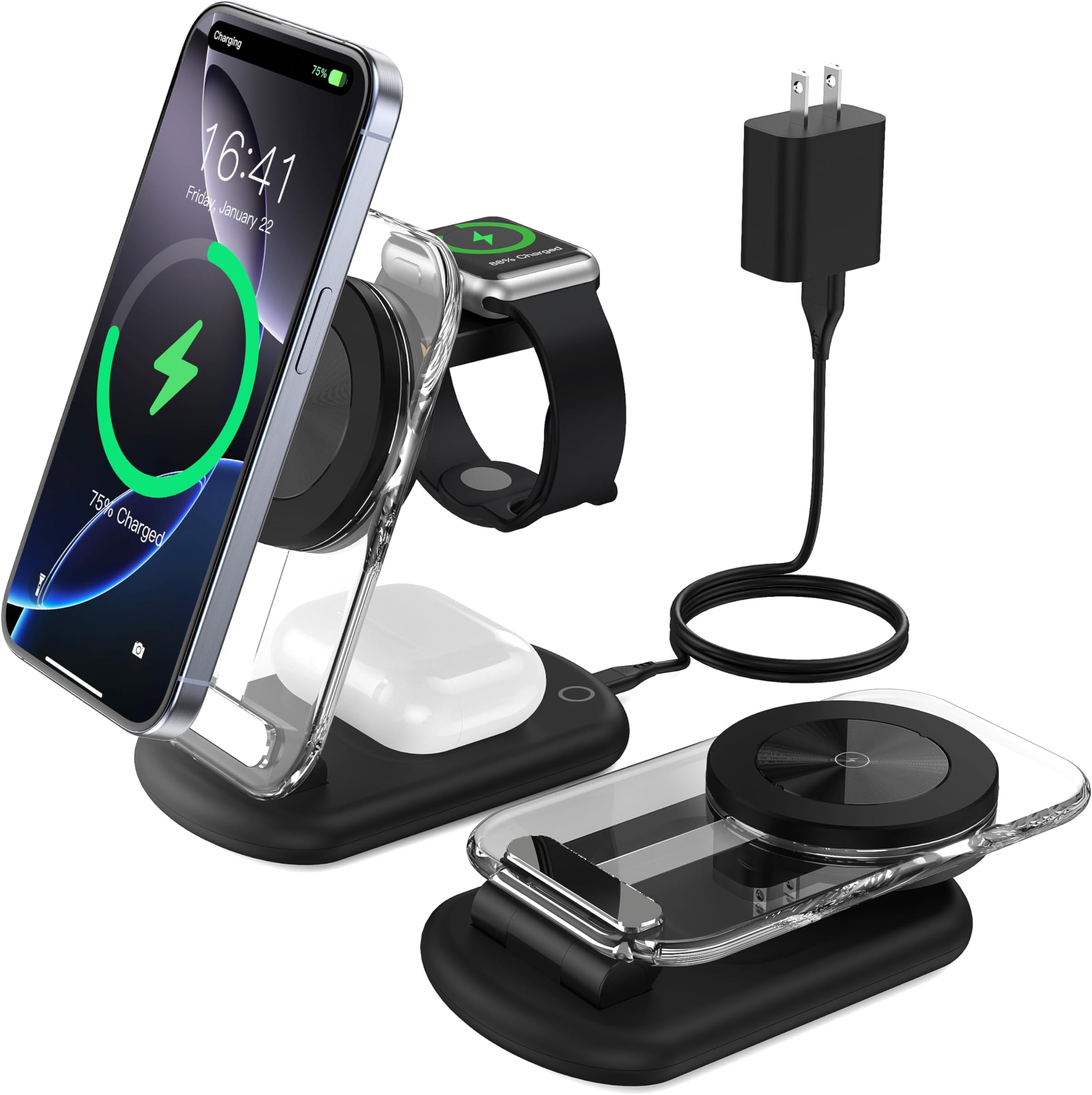 Amazon.com: 3 in 1 Wireless Charger with Magsafe, Travel Foldable ...