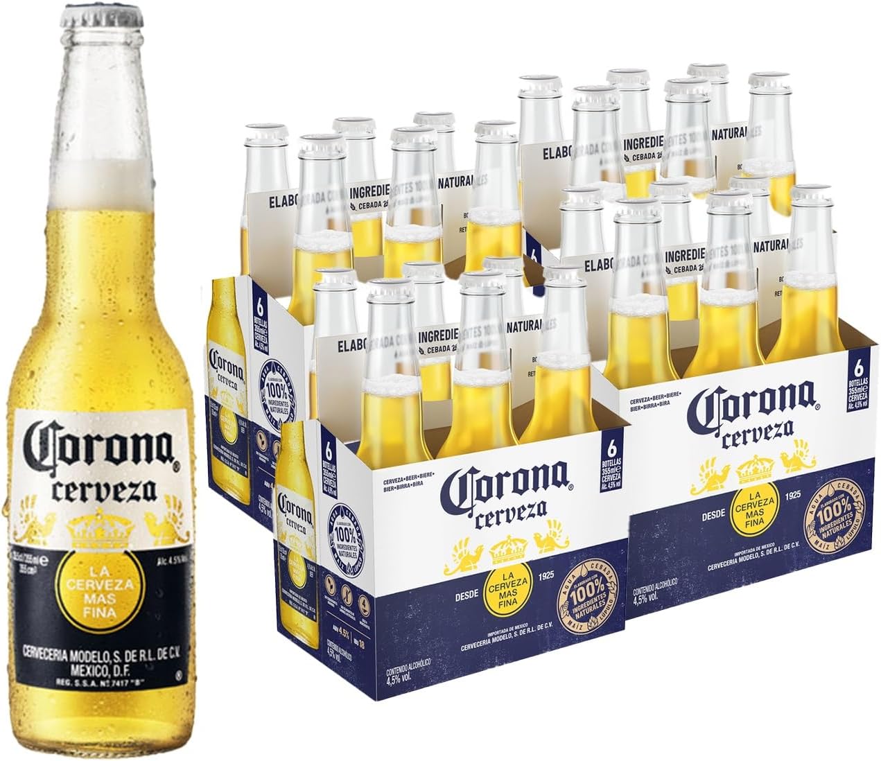 Corona Cerveza Lager Ligera y Refrescante, 4 Packs de 6 Botellas x 35,5 ...