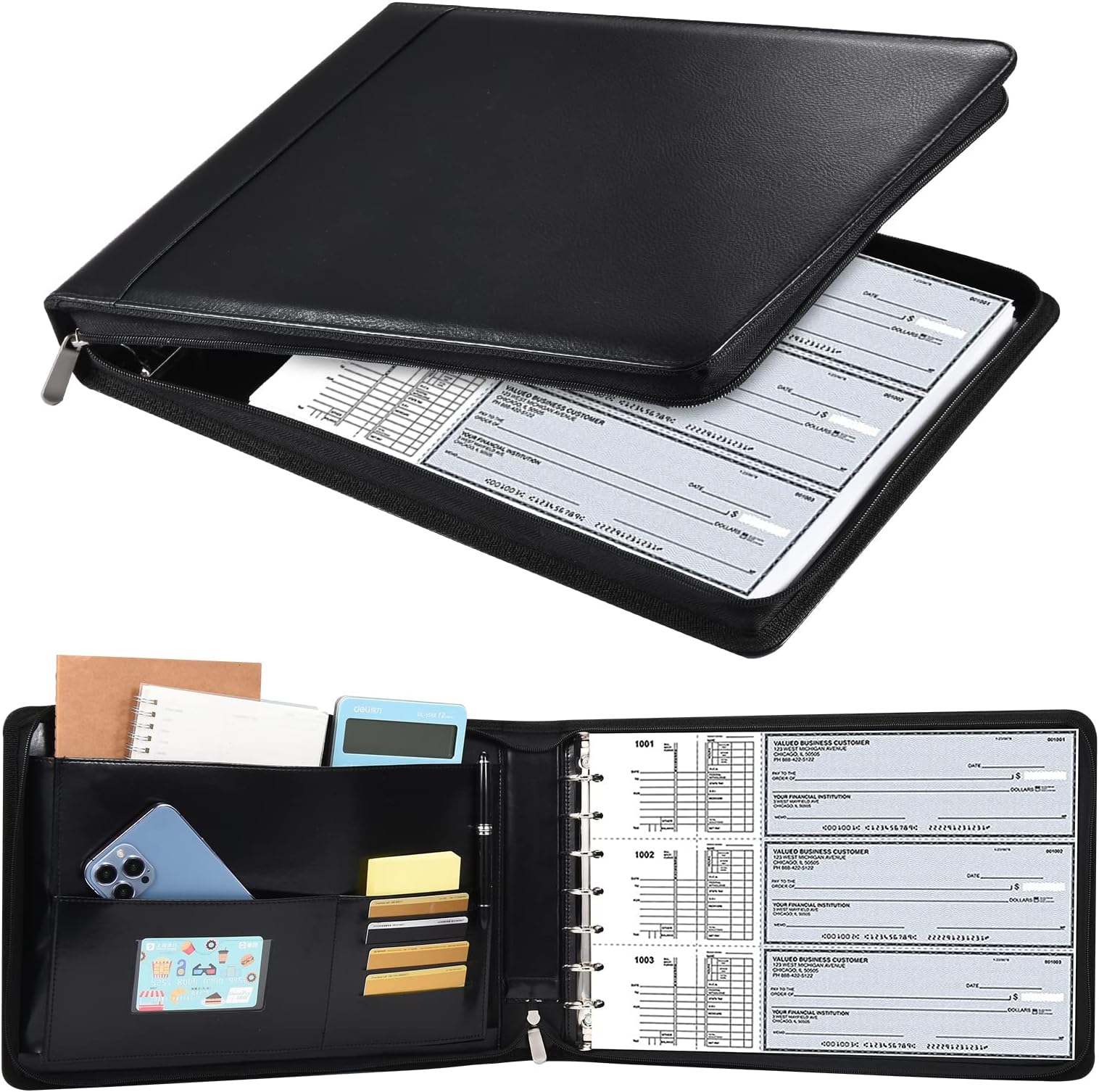 Amazon.com : Business Check 7 Ring Checkbook Binder, PU Leather ...