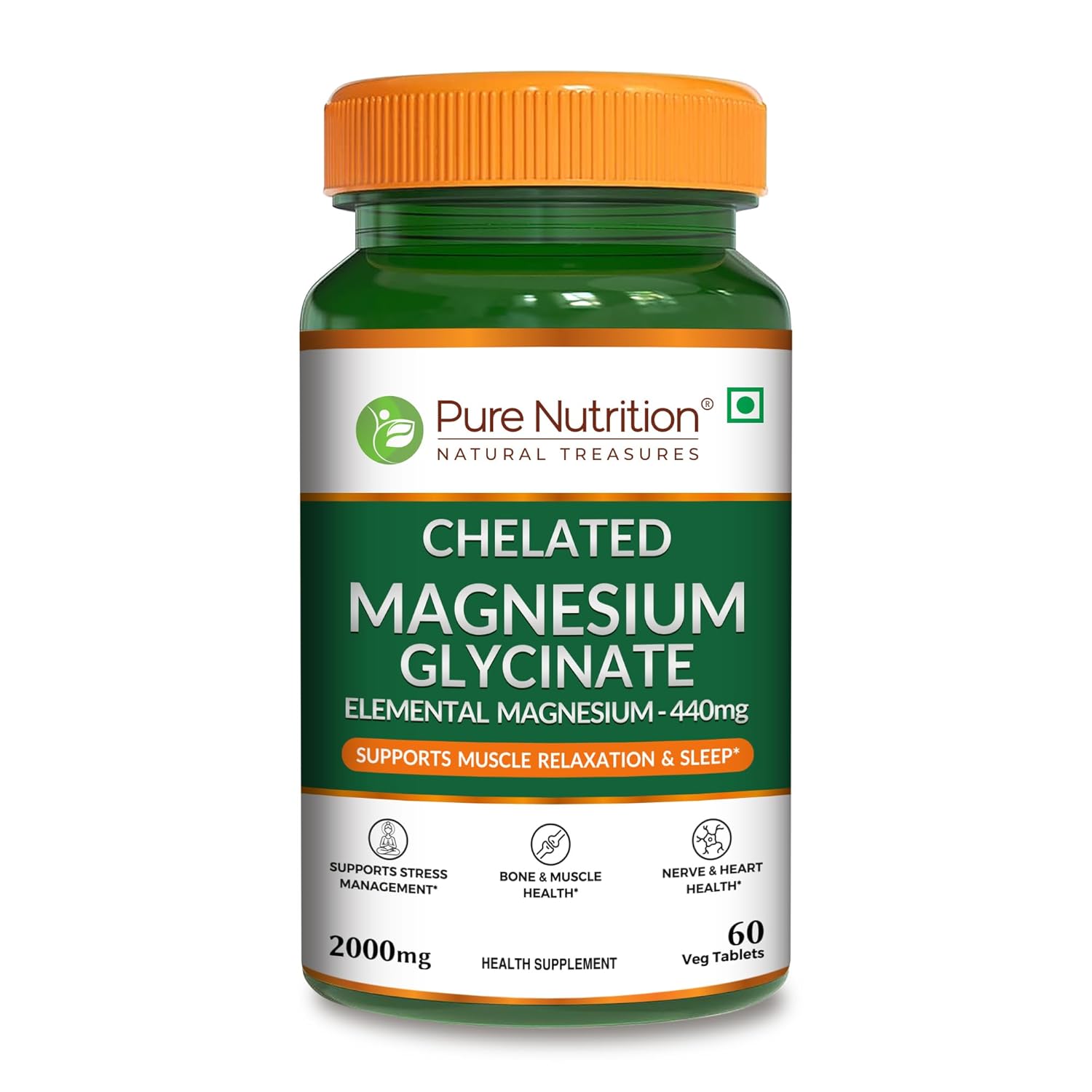 Pure Nutrition Chelated Magnesium Glycinate 2000mg Supplement - 60 ...