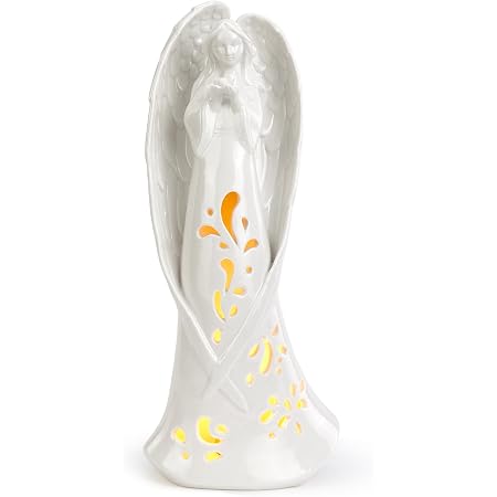 Amazon.com: 12" White Ceramic Angel Decorative Accent Light : Home ...