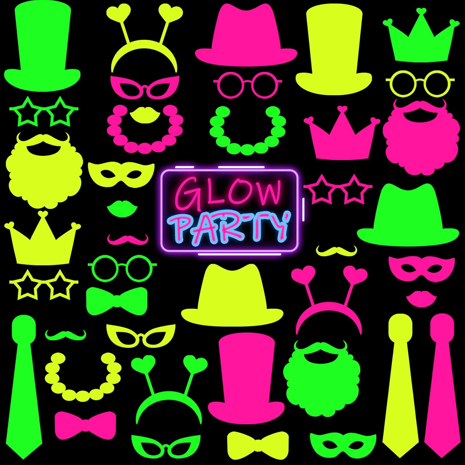 42-Piece Neon Glow Party Photo Booth Props for Nepal | Ubuy