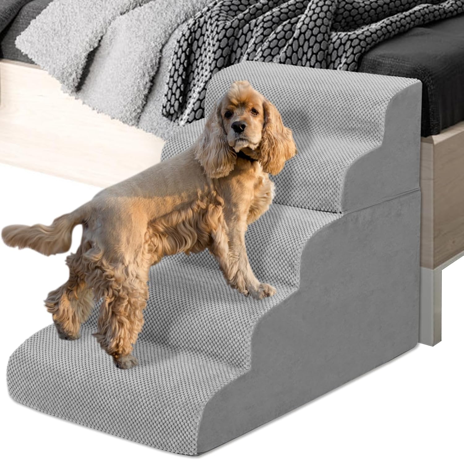 HIDOG Dog Stairs and Ramp, 5-Step Dog Steps for High Beds and Couch ...