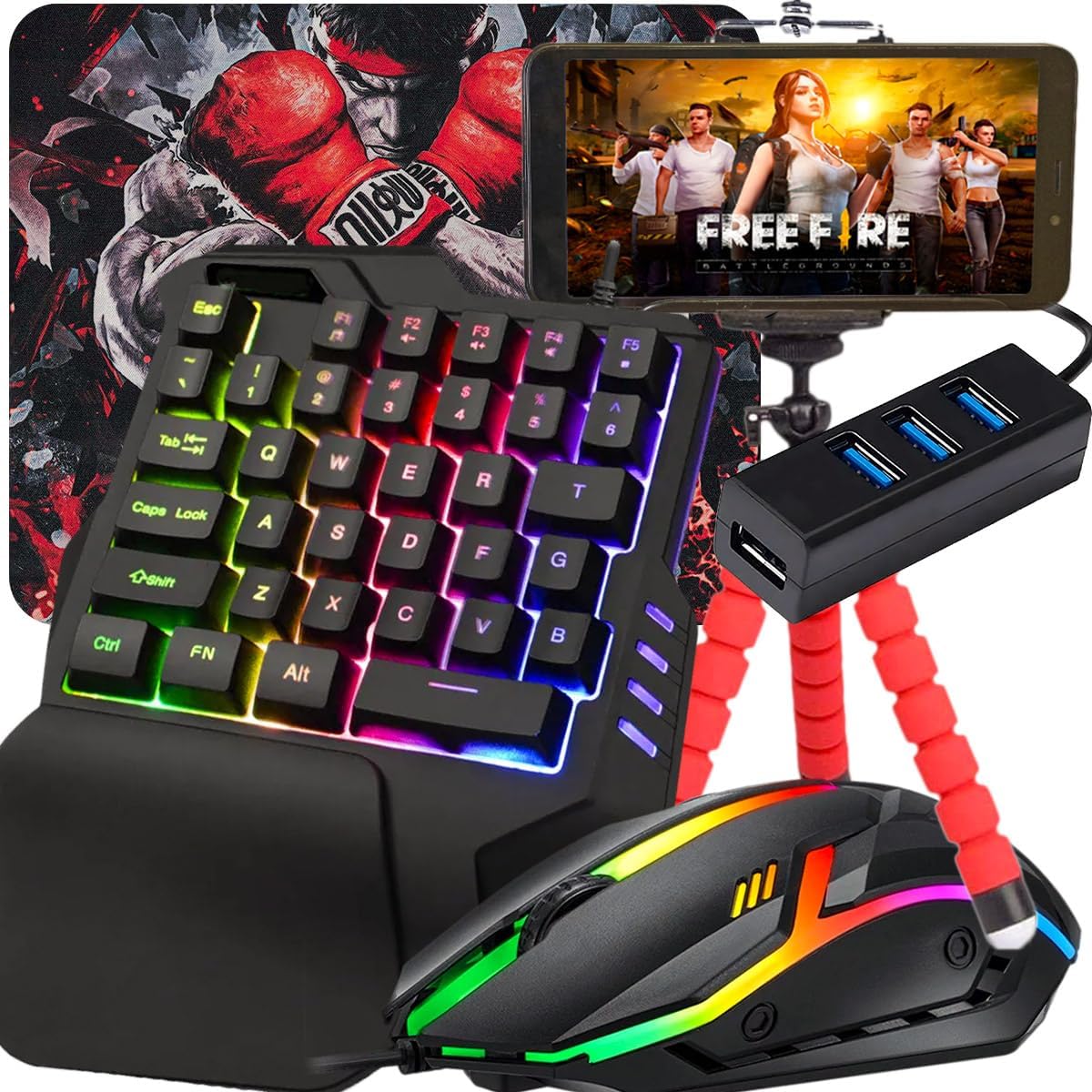 Kit Mobilador Gamer Com Teclado One Hand Rgb + Mouse Óptico 1600dpi ...