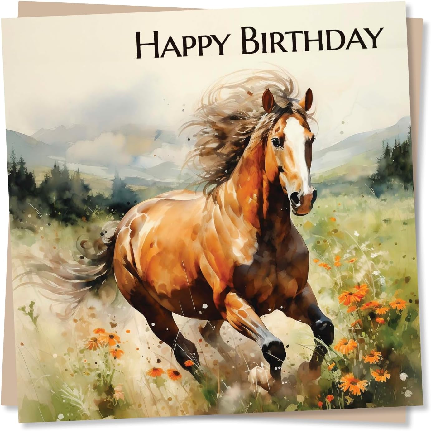 Old English Co. Watercolour Horse Card - Brown and White Horse Card for ...