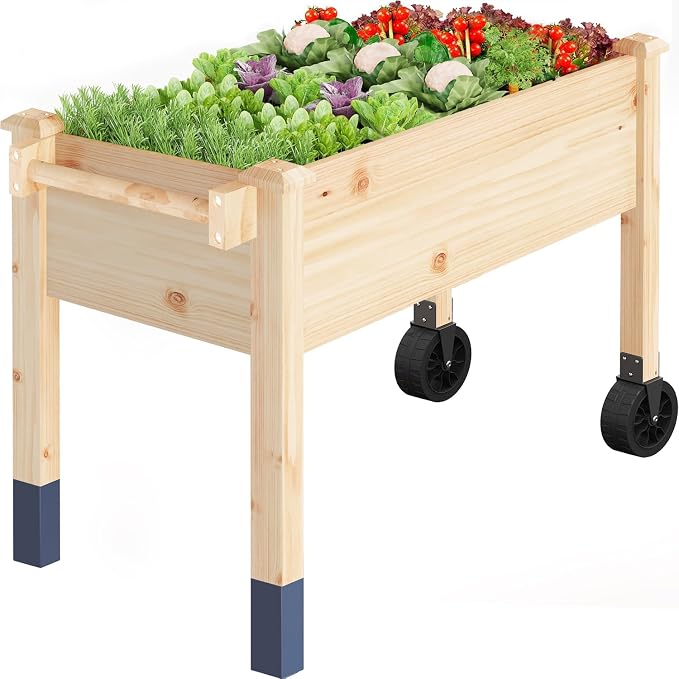 Amazon.com: Wilsall Wood Raised Garden Bed with Legs on Wheels ...