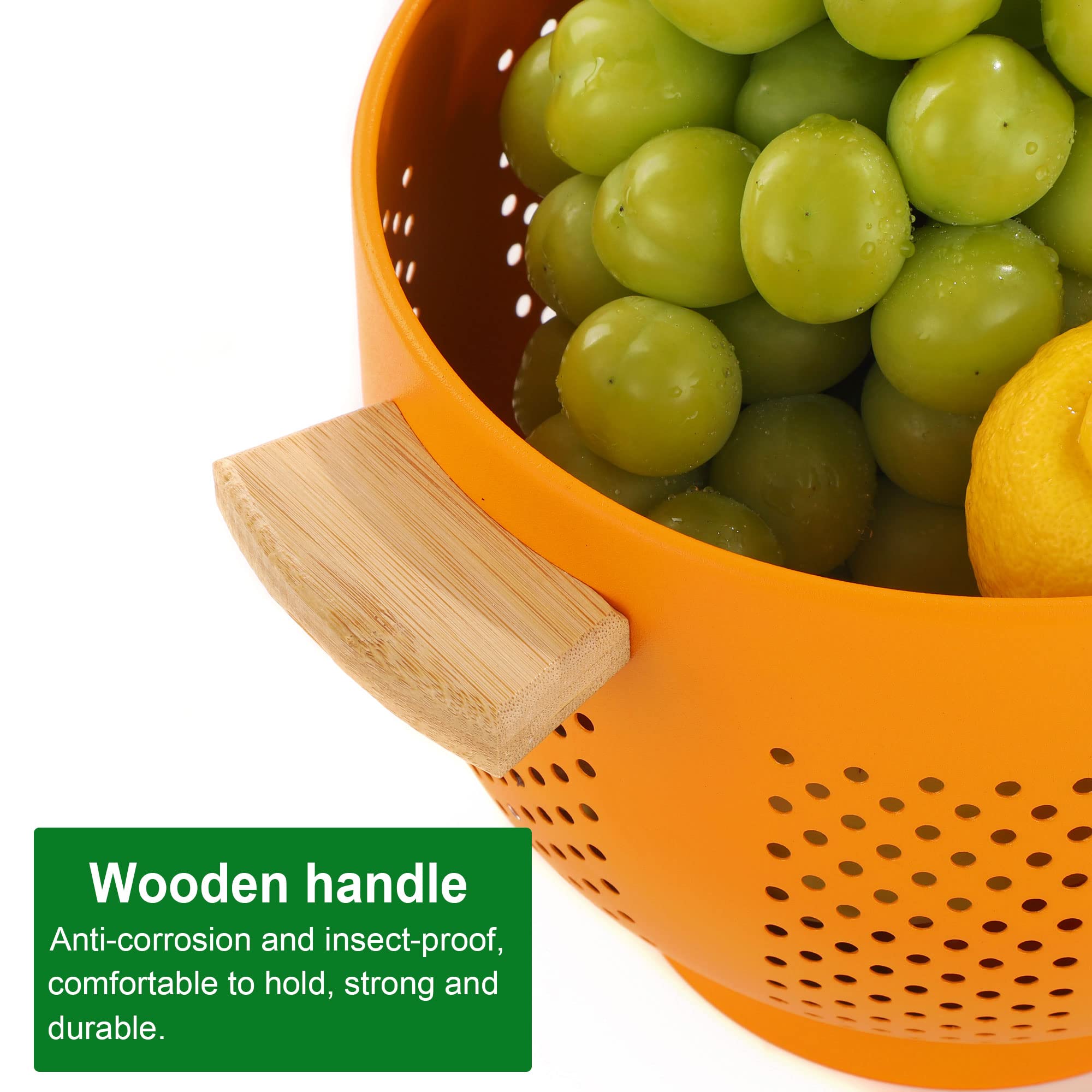 Metal Colander with Wood Handle, Powder Coated Kitchen Essential 22cm ...