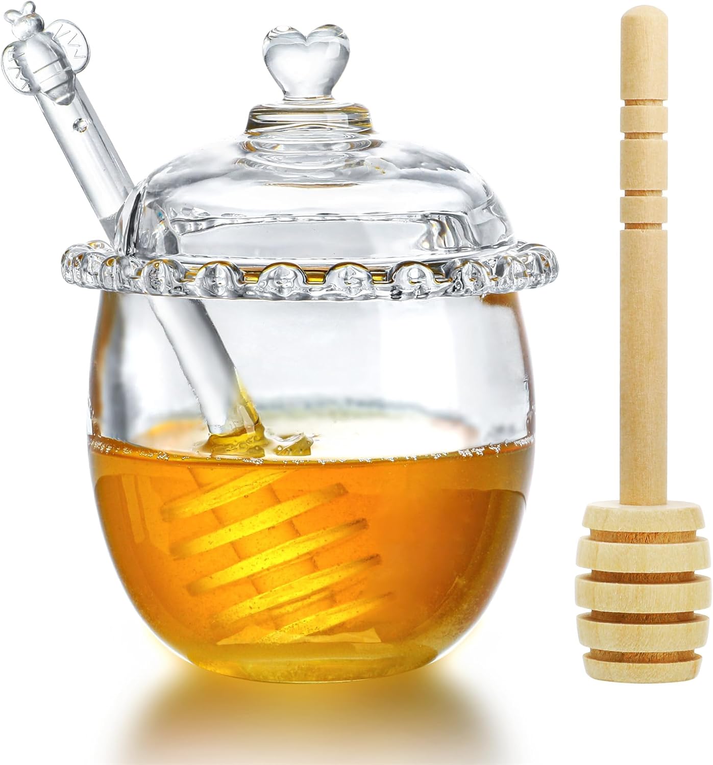 Amazon.com: kanpura Honey Pot with Dipper and Lid, 6oz Mini Glass Honey ...