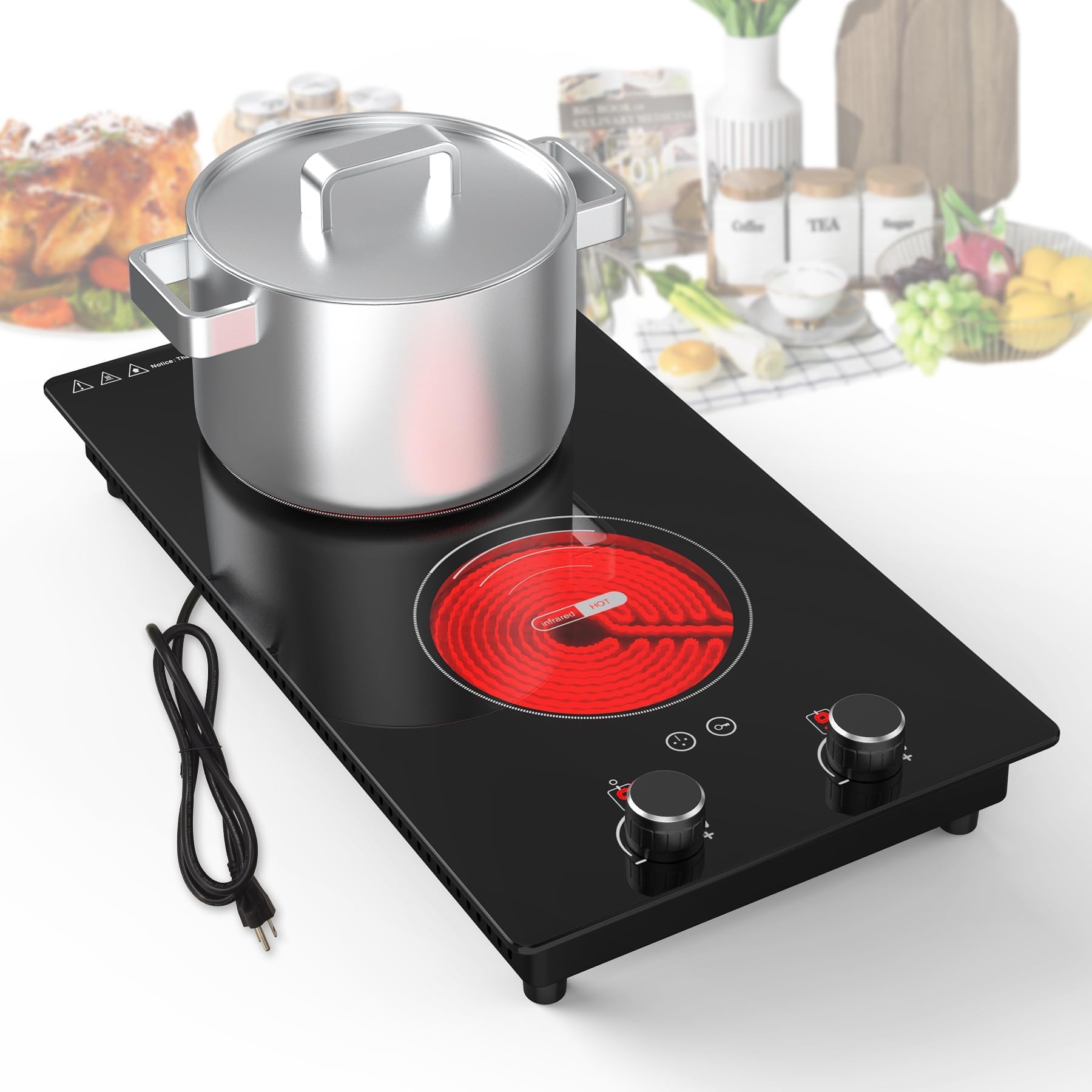 Amazon.com: VBGK Electric Cooktop,110-220v Plug in Electric burner,12 ...