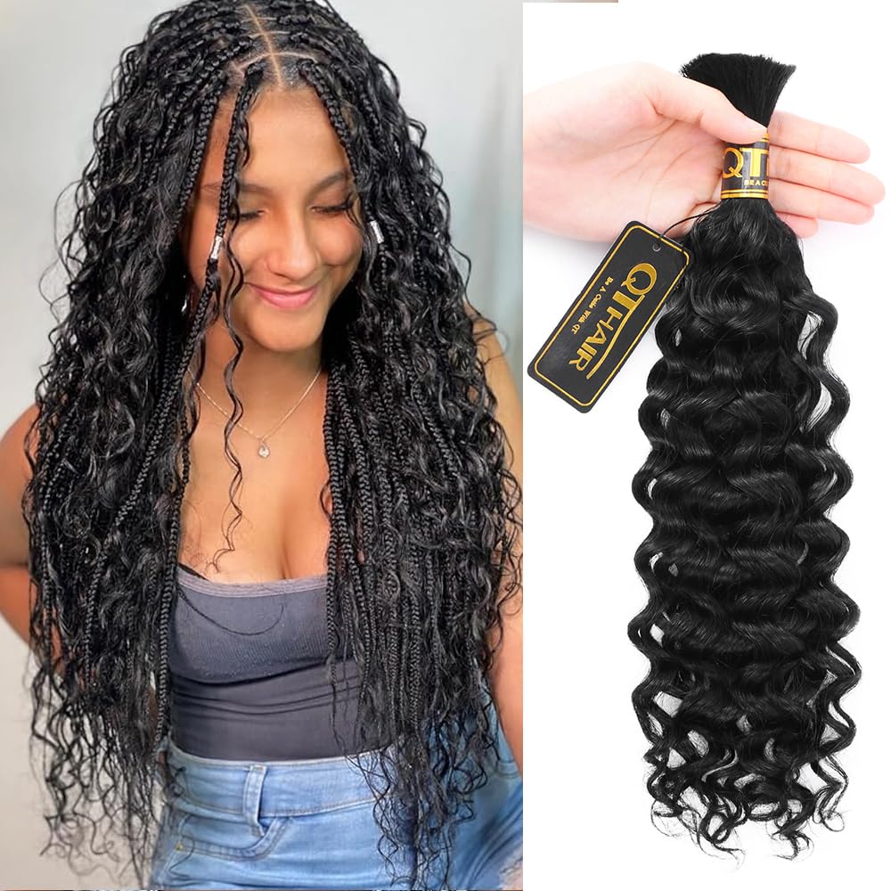Amazon.com : QTHAIR Deep Water Wave Bulk Human Hair For Braiding, 16A ...