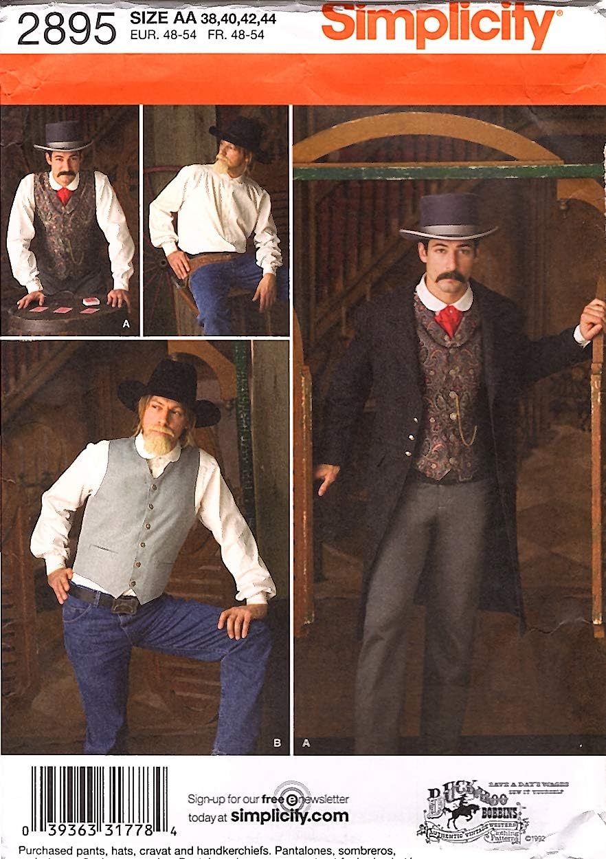 Amazon.com: Simplicity 2895 Wild West Cowboy Sewing Pattern for Adult ...