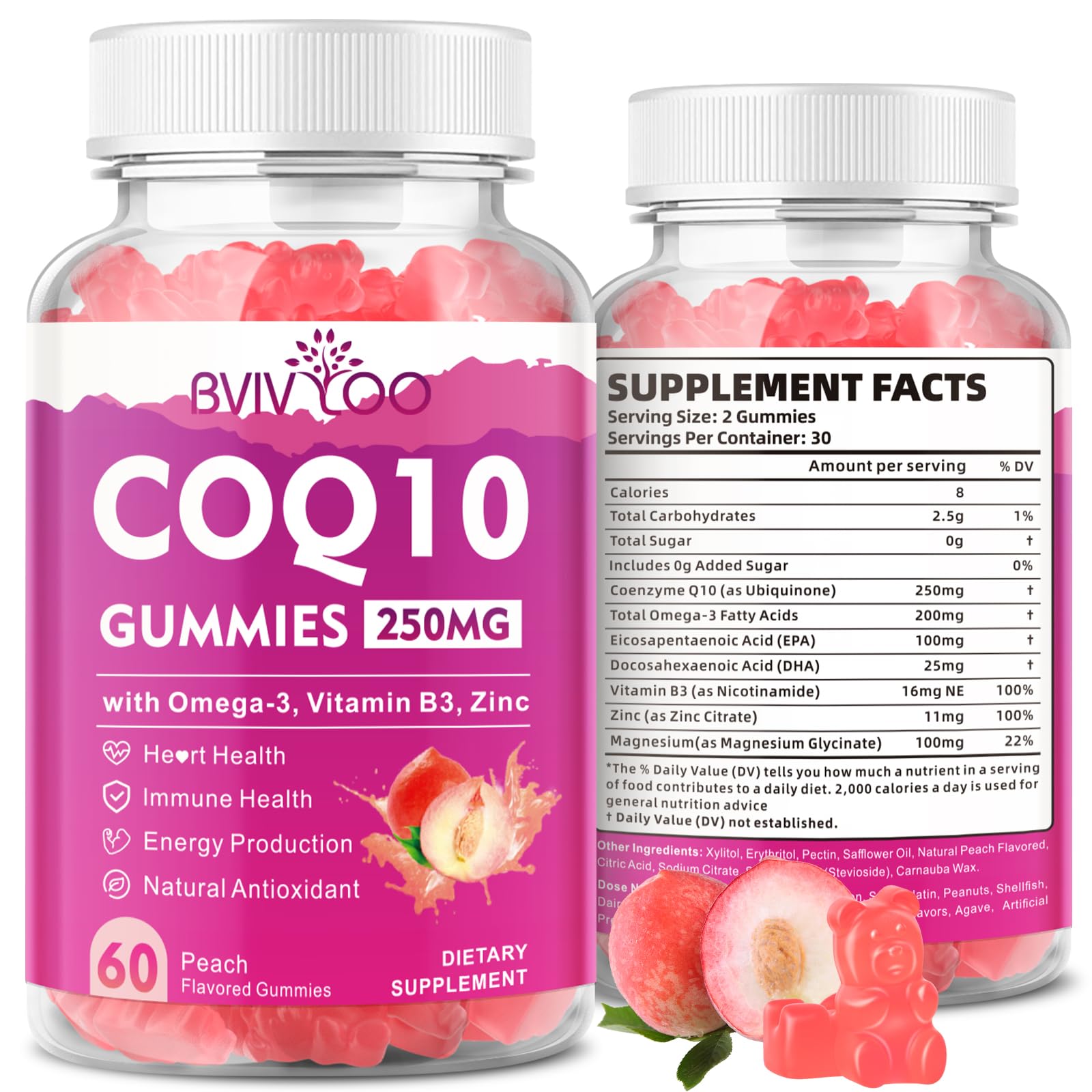 Amazon.com: Sugar-Free CoQ10 Gummies 250mg, Plus Omega-3, Vitamin B3 ...
