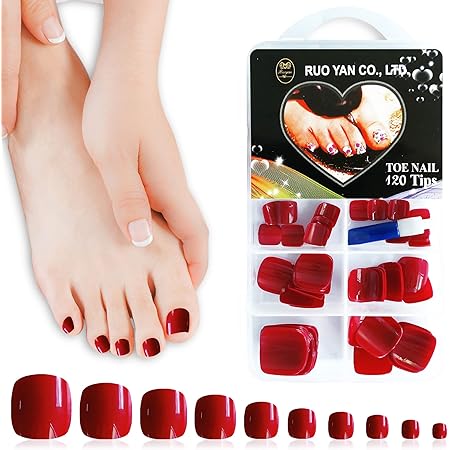 Amazon.com: AddFavor 120pcs Fake Toenails Glossy Short Square Press on ...