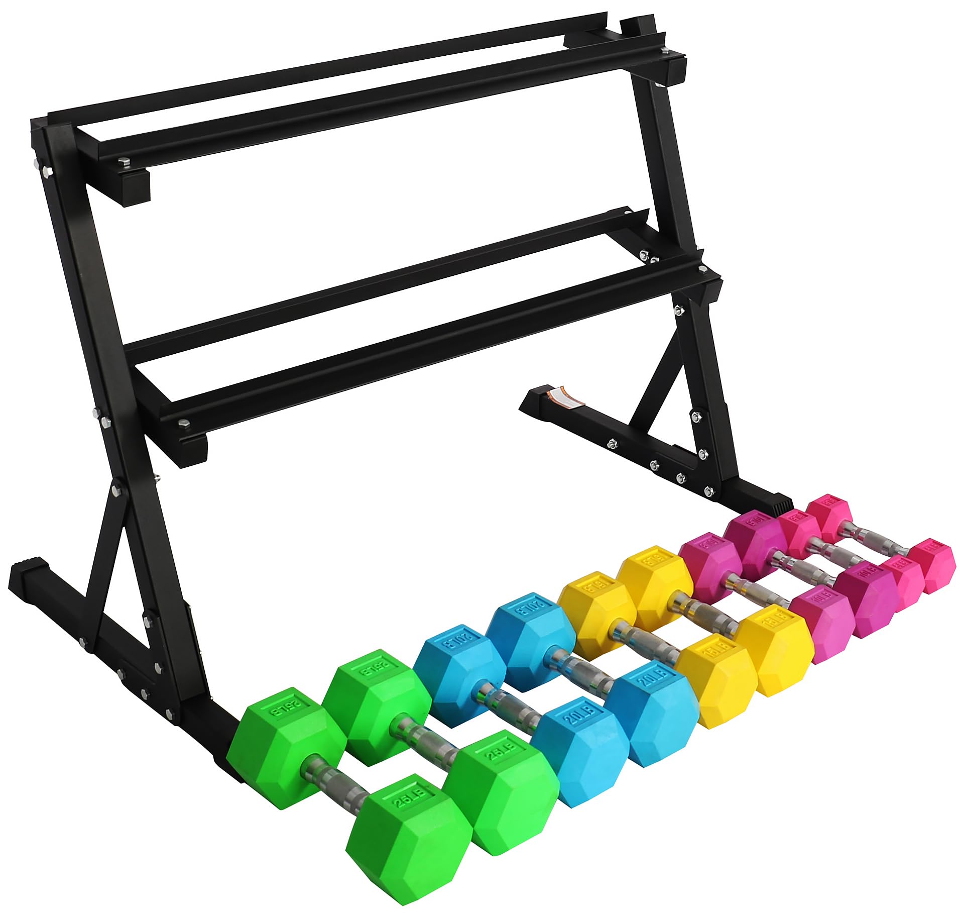 Signature Fitness Colored Rubber Coated Hex Dumbbell Weight Set and ...