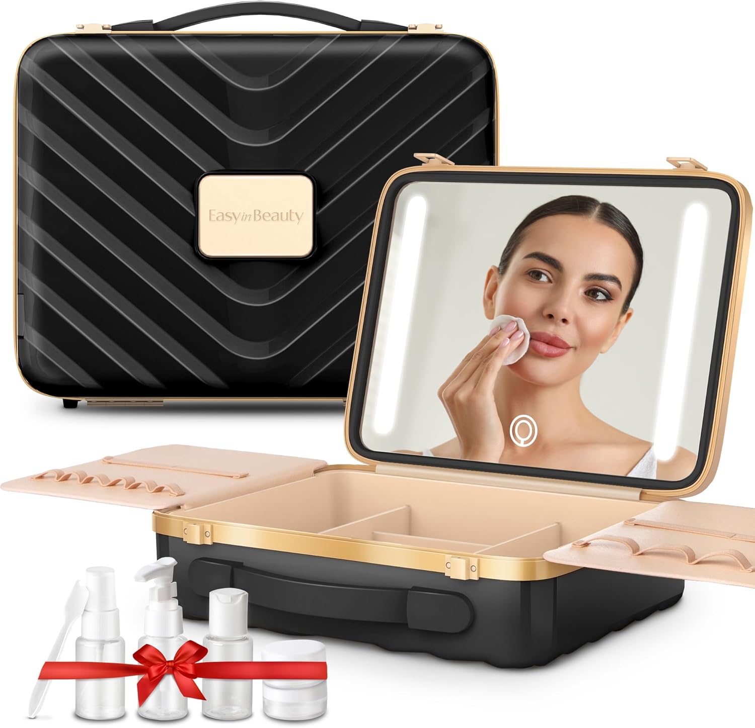 Amazon.com: EASYINBEAUTY Travel Makeup Case with Lighted Mirror ...