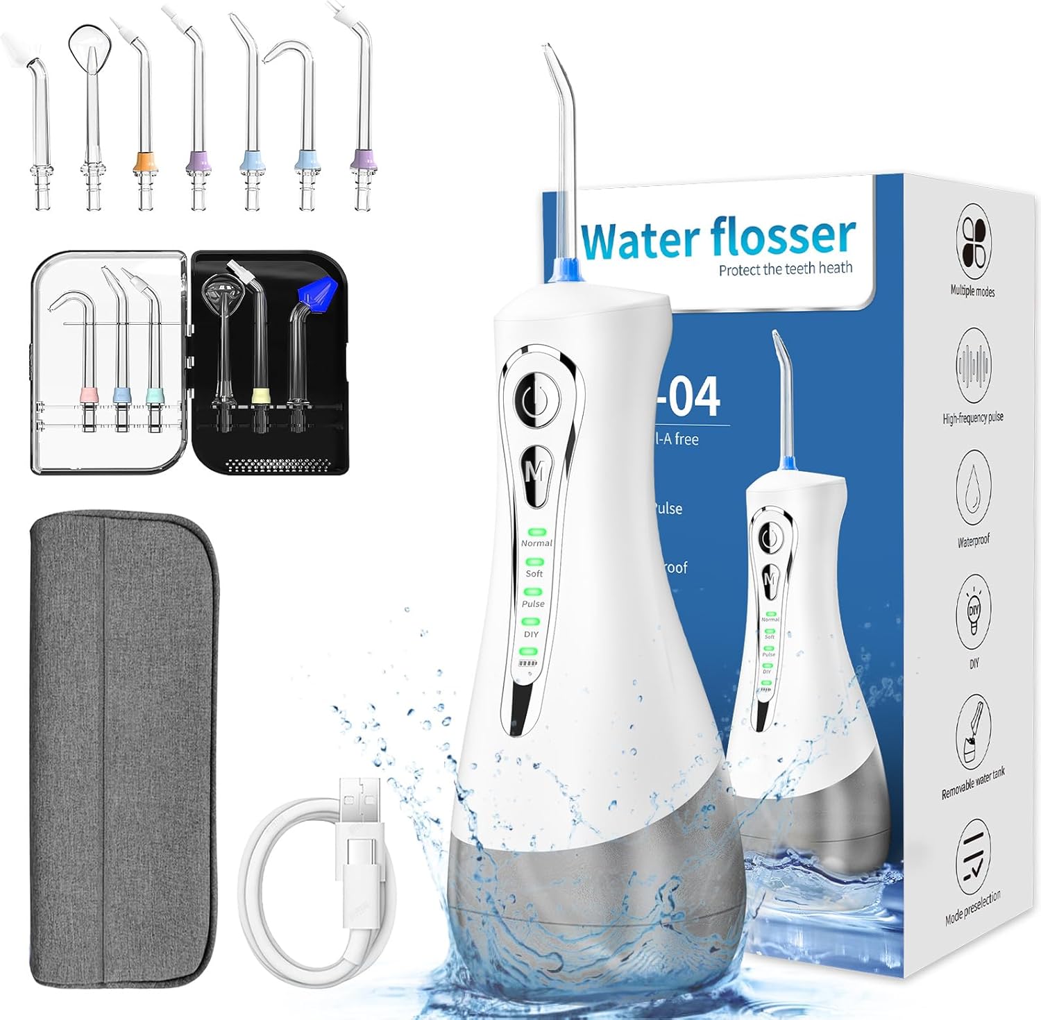 Water Dental Flosser Teeth Pick with 7 Tips - 4 Modes Water Flossers ...
