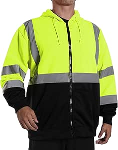 Amazon.com: SHORFUNE Hi Vis Hoodies Safety Jackets with Black Bottom for Men - Class 3 ...