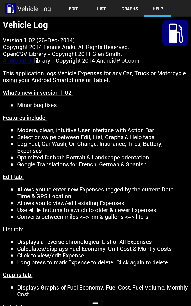 Vehicle Log - App on Amazon Appstore