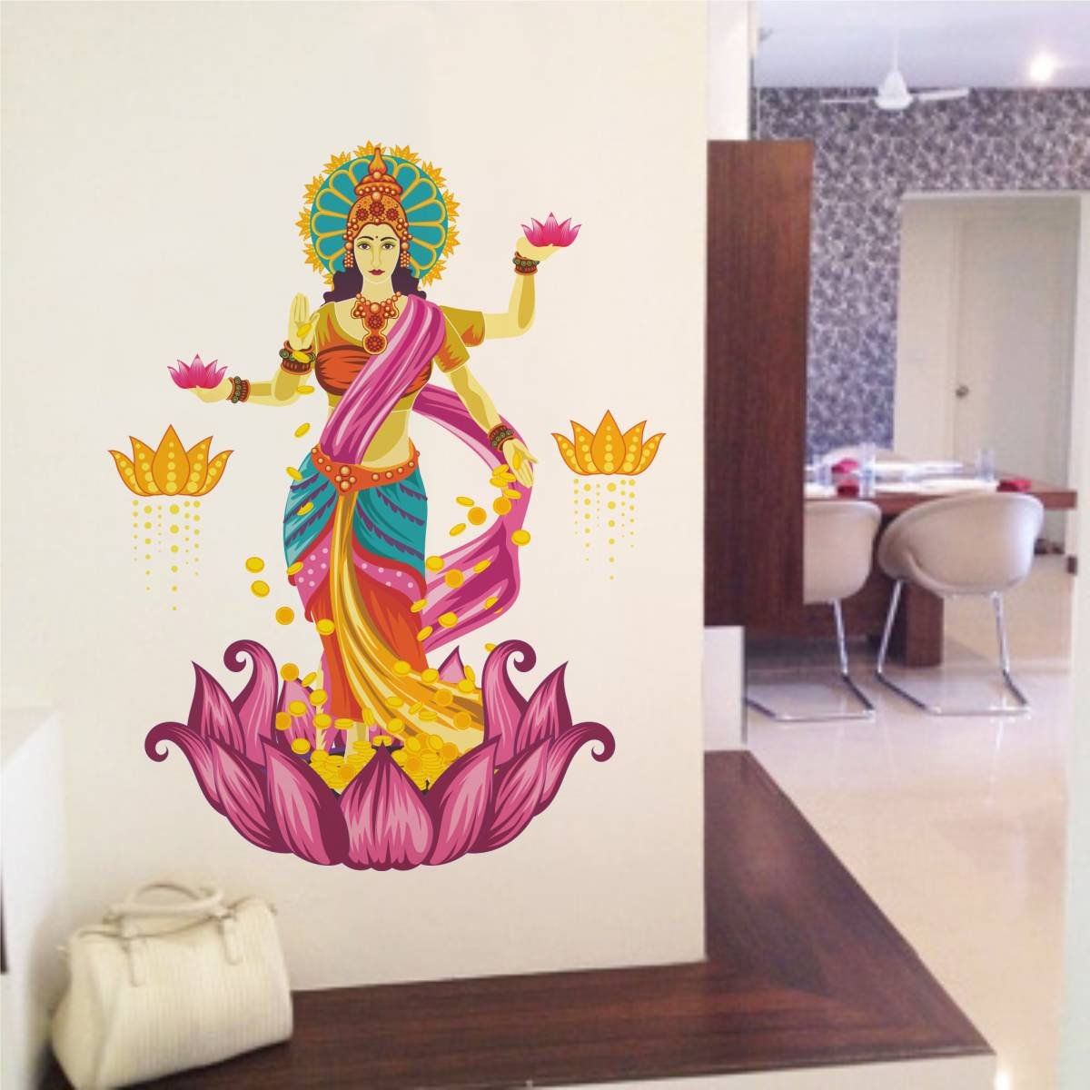Buy Rawpockets Decals ' Goddess Lakshmi on Lotus Flower Blessing Gold ...