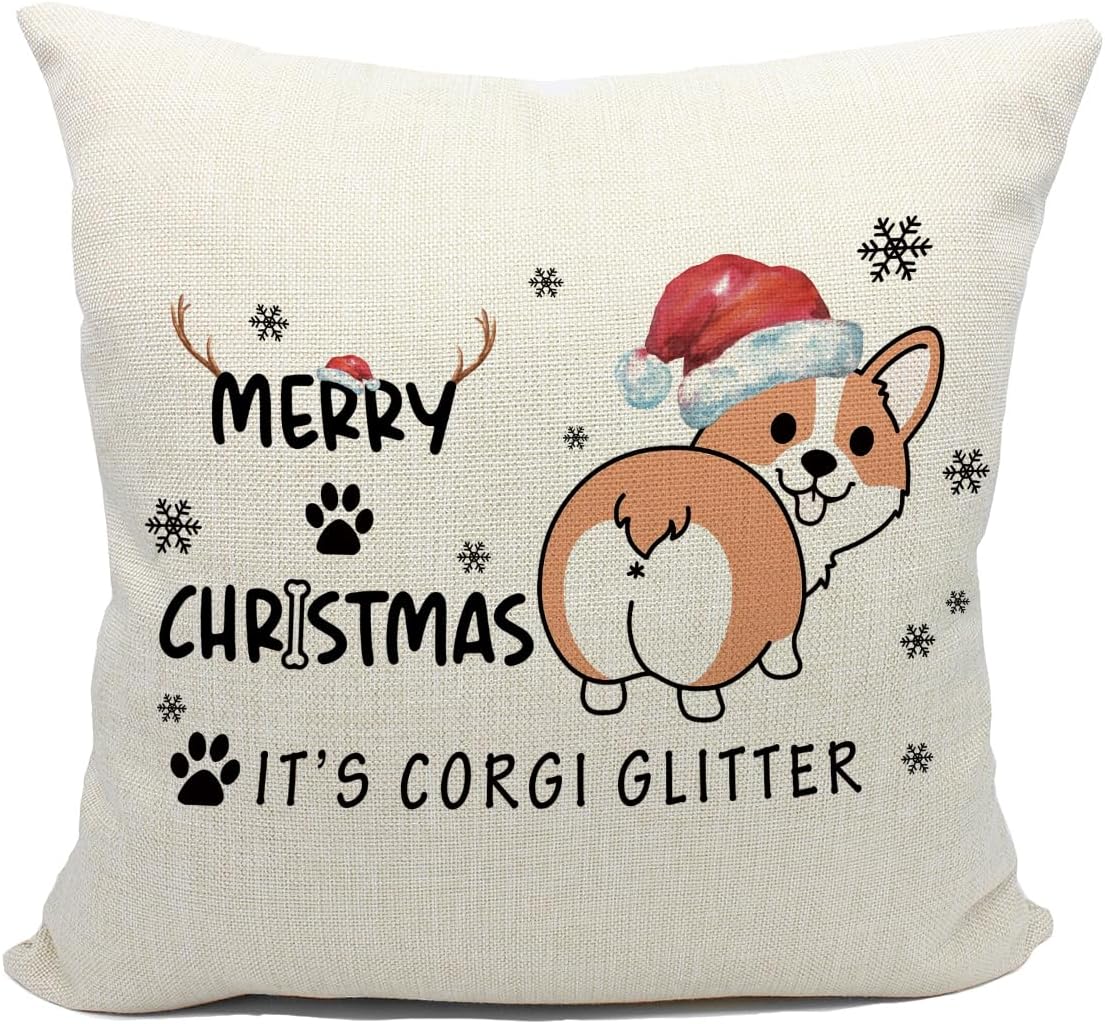 Amazon.com: Mancheng-zi Corgi Christmas Pillow Covers 18x18,Corgi ...