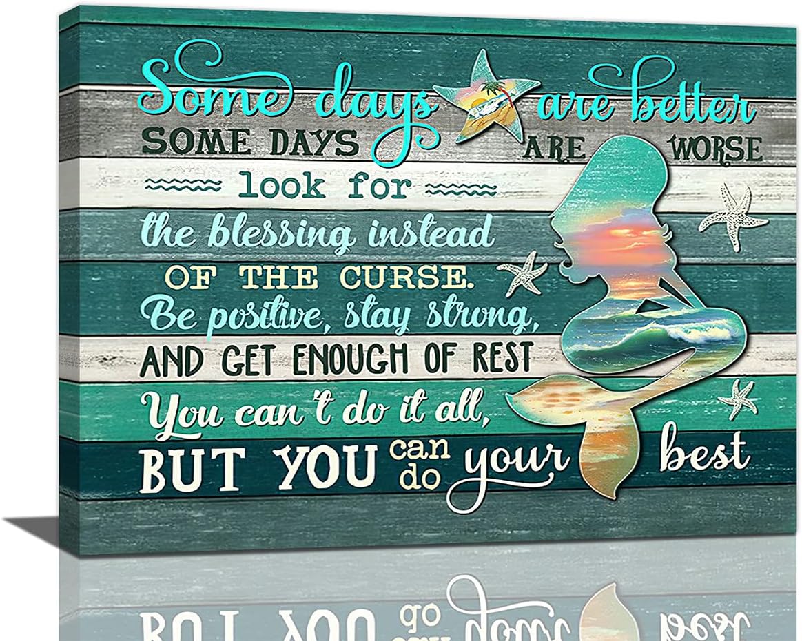 Amazon.com: Tourrest Mermaid Motivational Wall Art Beach Ocean Coastal ...