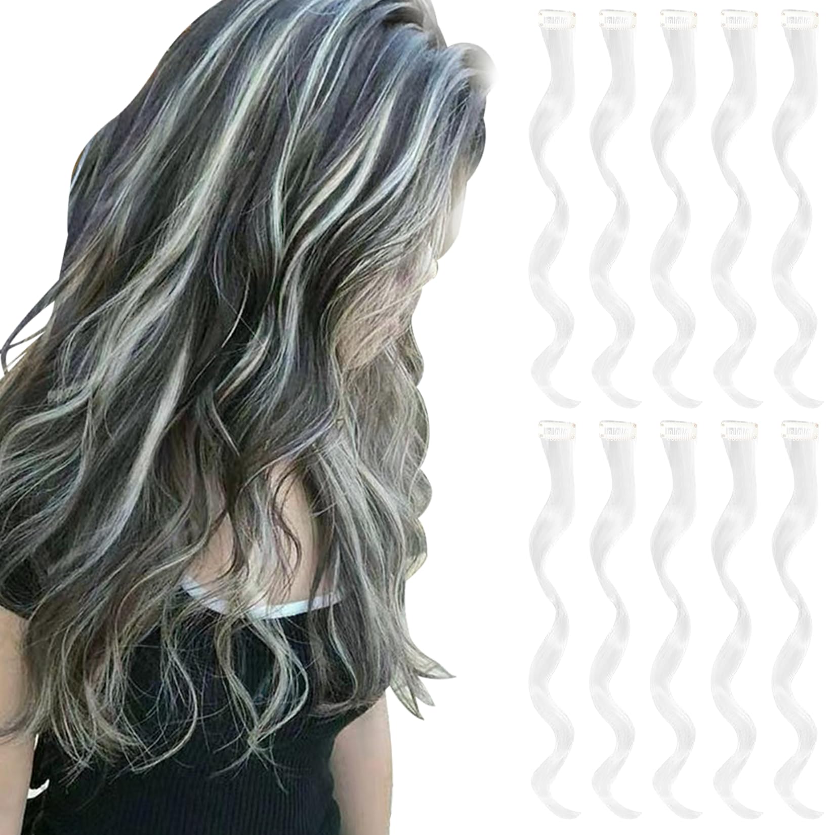 Amazon.com : BUMMSEVEN White Hair Extensions Clip in, Curly Wavy ...