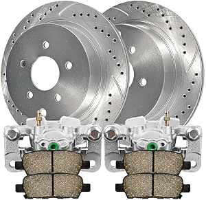 Amazon.com: AutoShack Rear Drilled and Slotted Brake Rotors Silver Calipers and Performance ...