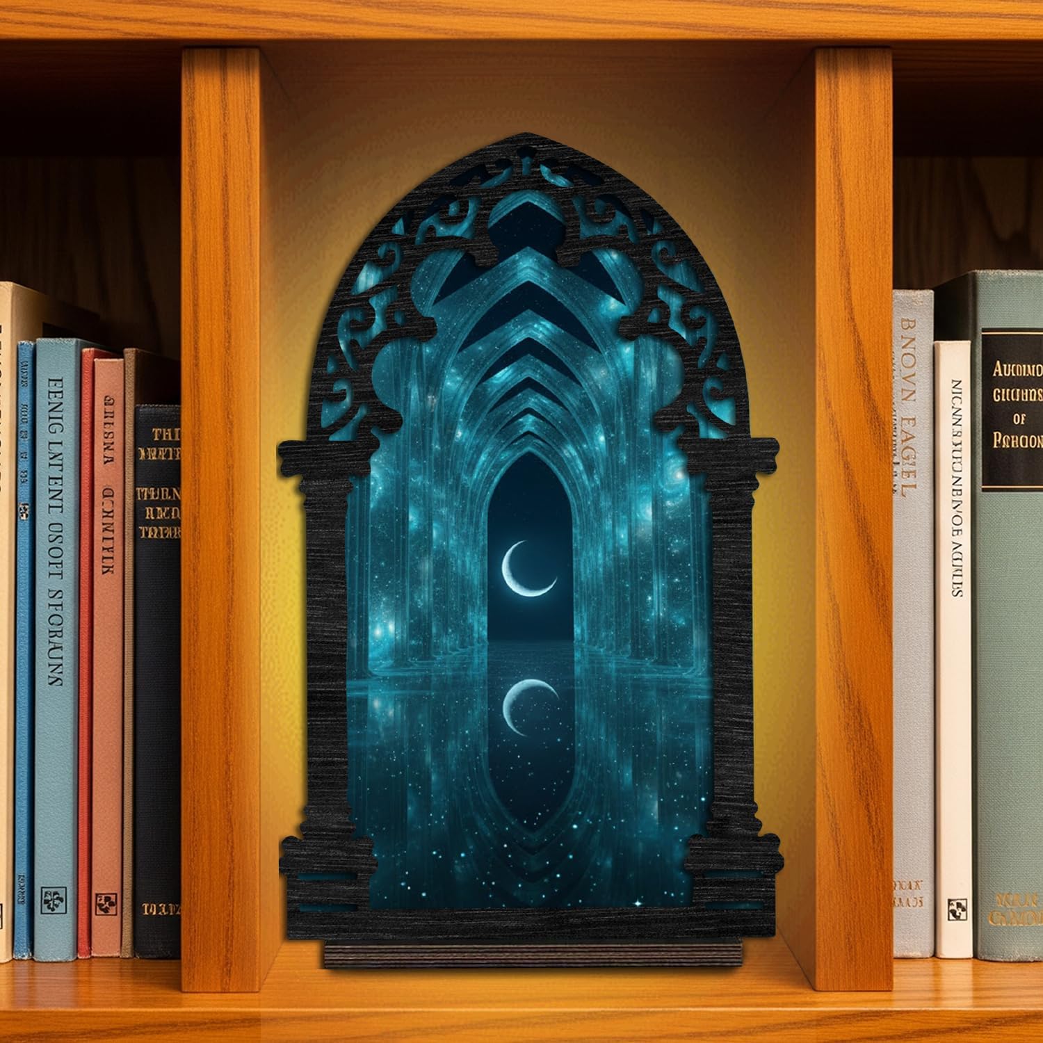 Amazon.com: Celestial Moonlight Book Nook – Gothic Arch Bookshelf ...