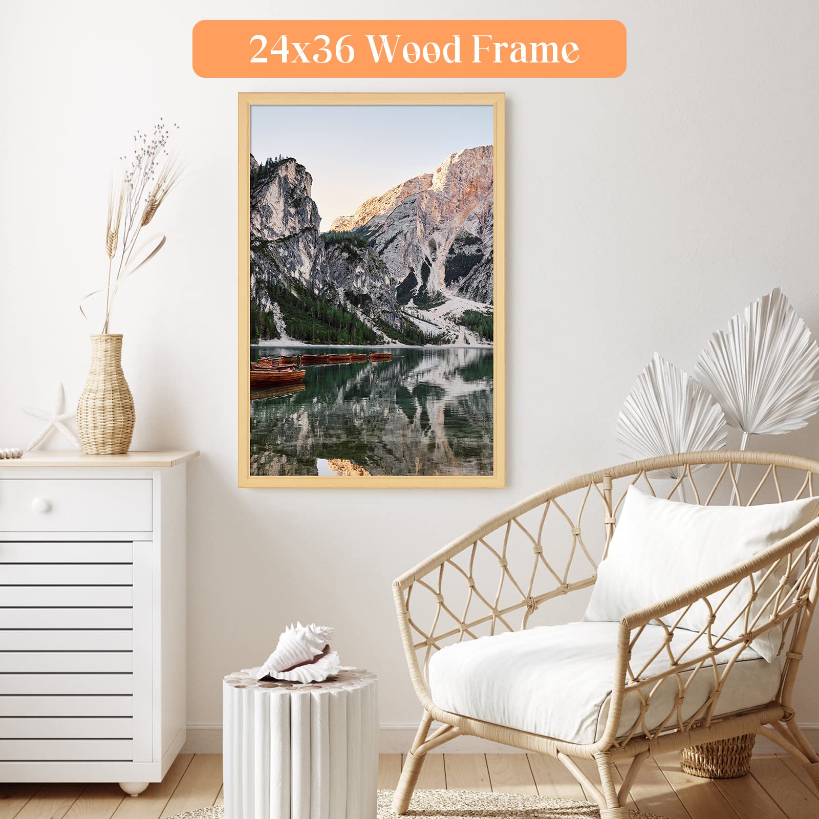 MOUDAMION Wood 24x36 Poster Frame, Rustic Natural 36x24in Woodgrain ...