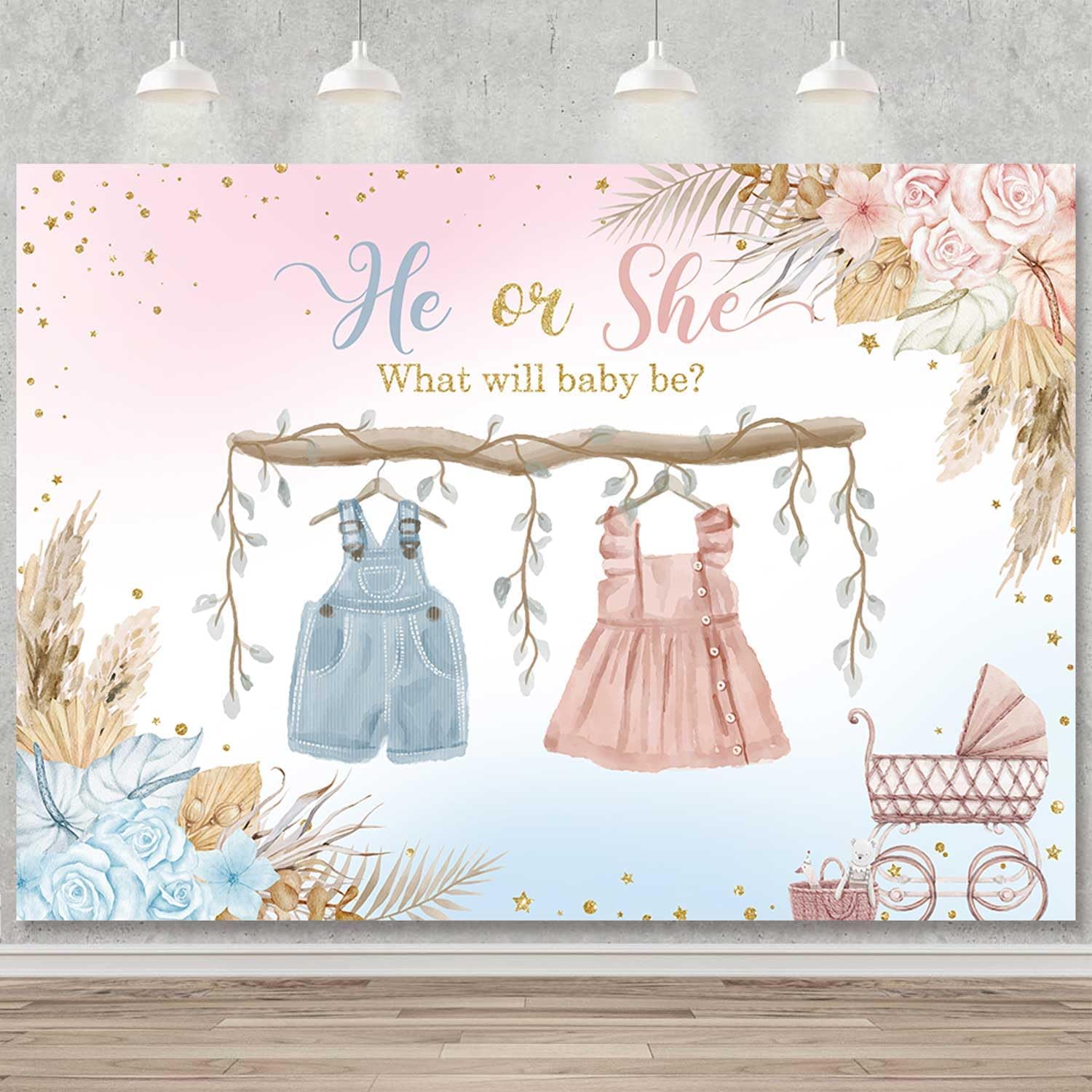 Amazon.com : Sensfun Boho Gender Reveal Backdrop Baby Shower He or She ...